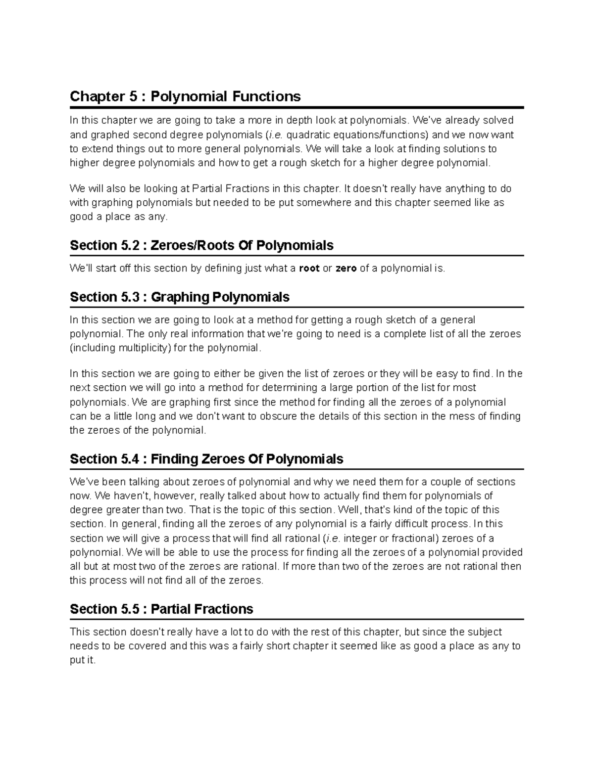 Chapter 5 Polynomial Functions Chapter 5 Polynomial Functions In