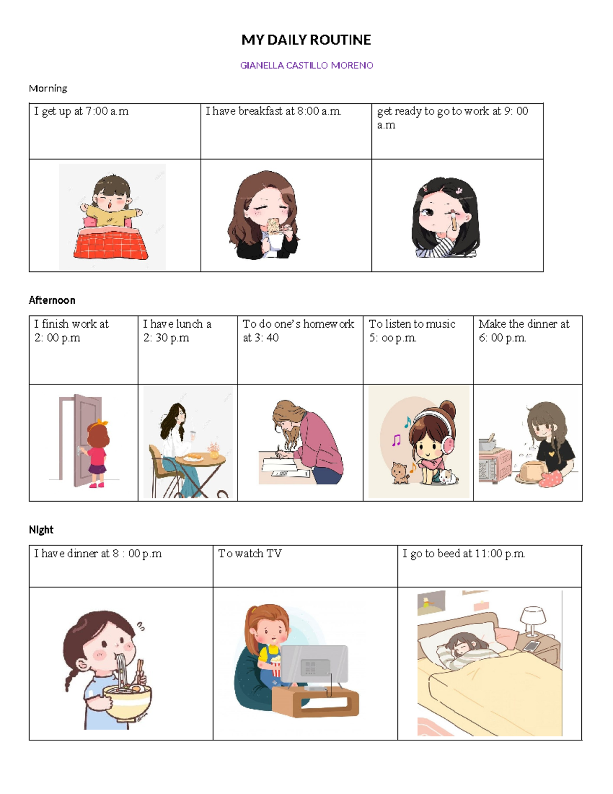MY Daily Routine - trabajo individual - Ingles - MY DAILY ROUTINE ...