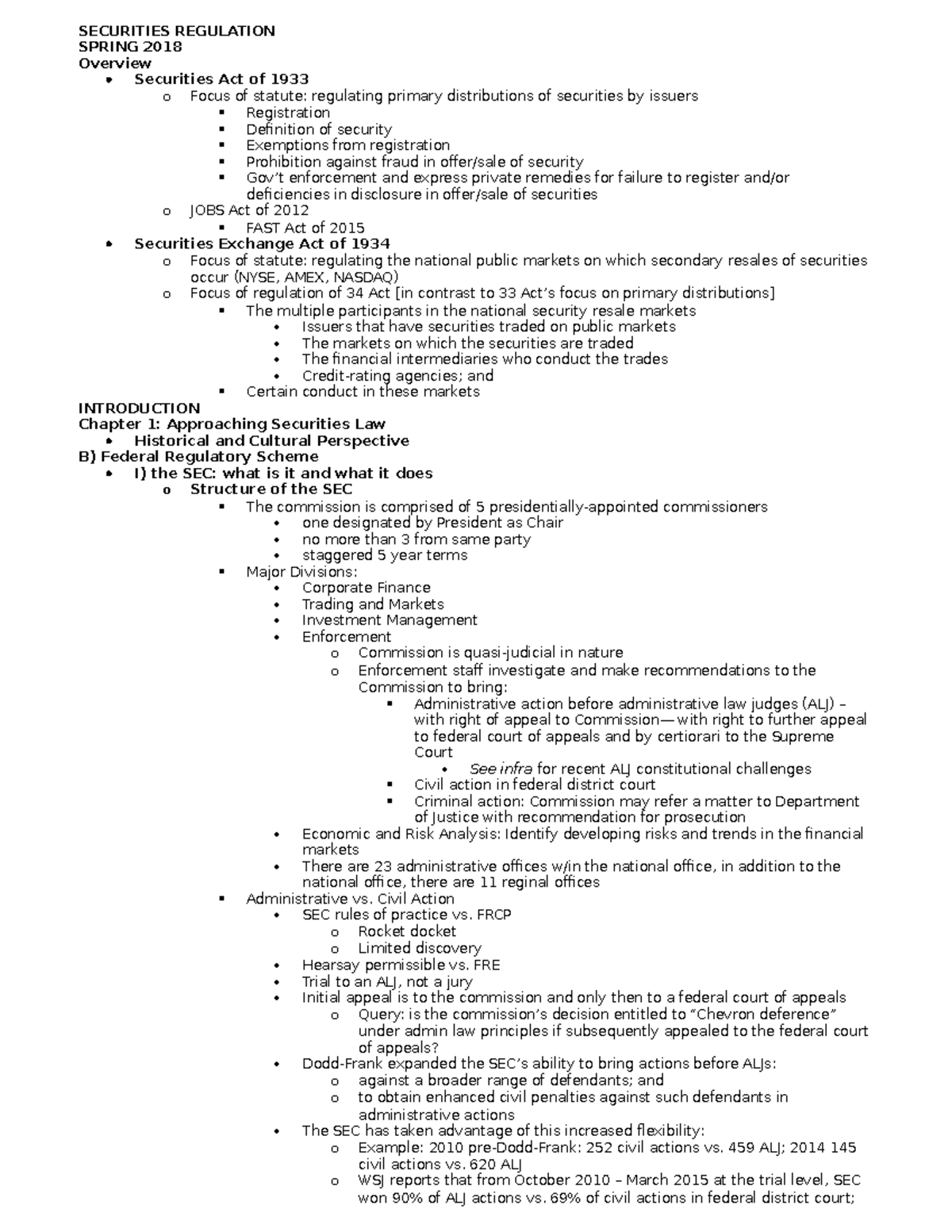Secregoutline - Summary Securities Regulation - SECURITIES REGULATION ...