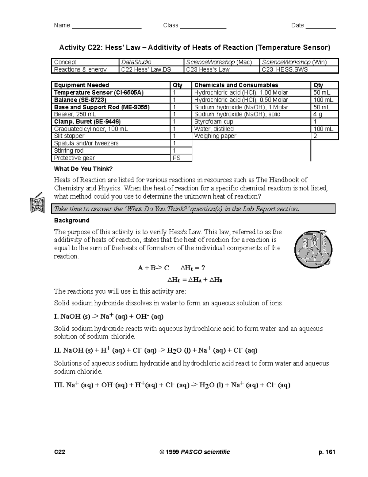 C22-Hess-Law - this describes the practical on Hess's law - Name ...
