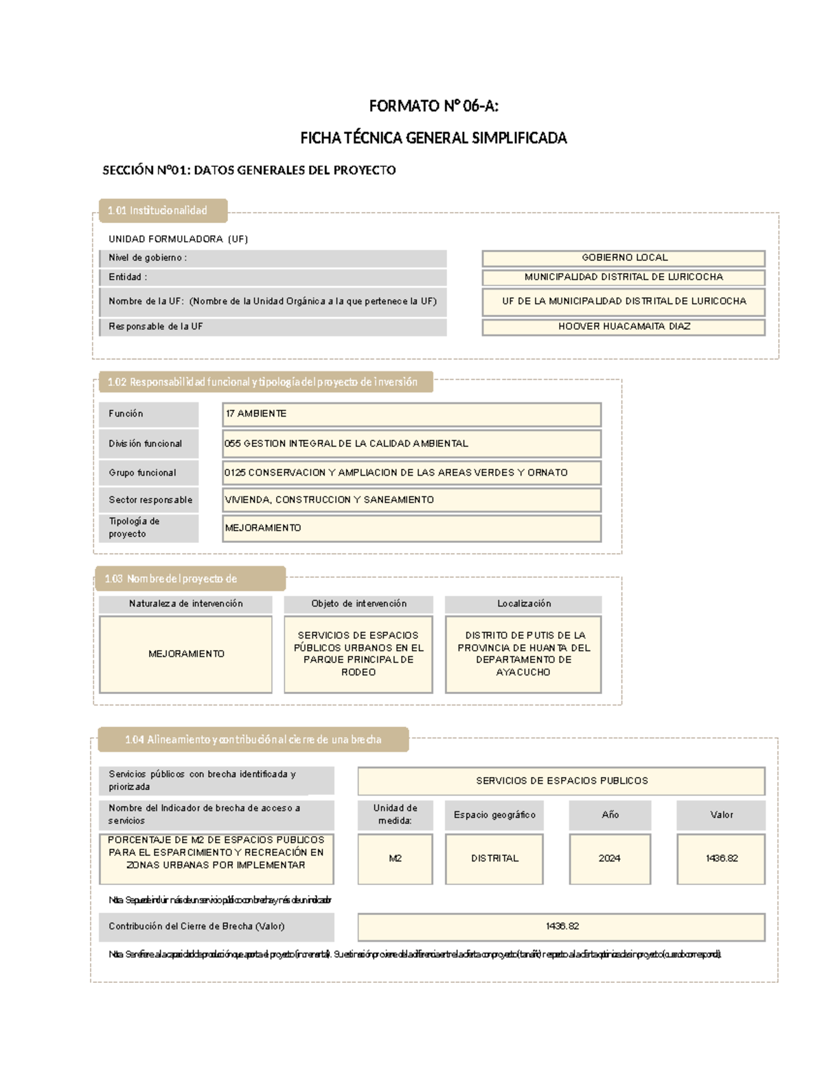 3. Ficha Tecnica General Simplificada - FORMATO N° 06-A: FICHA TÉCNICA GENERAL SIMPLIFICADA ...