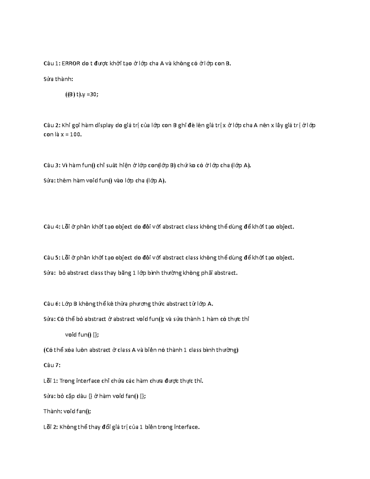 C2 - linh tinh - Câu 1: ERROR do t đ c kh i t o l p cha A và không có l p con B.ượởạởớởớ S a ...