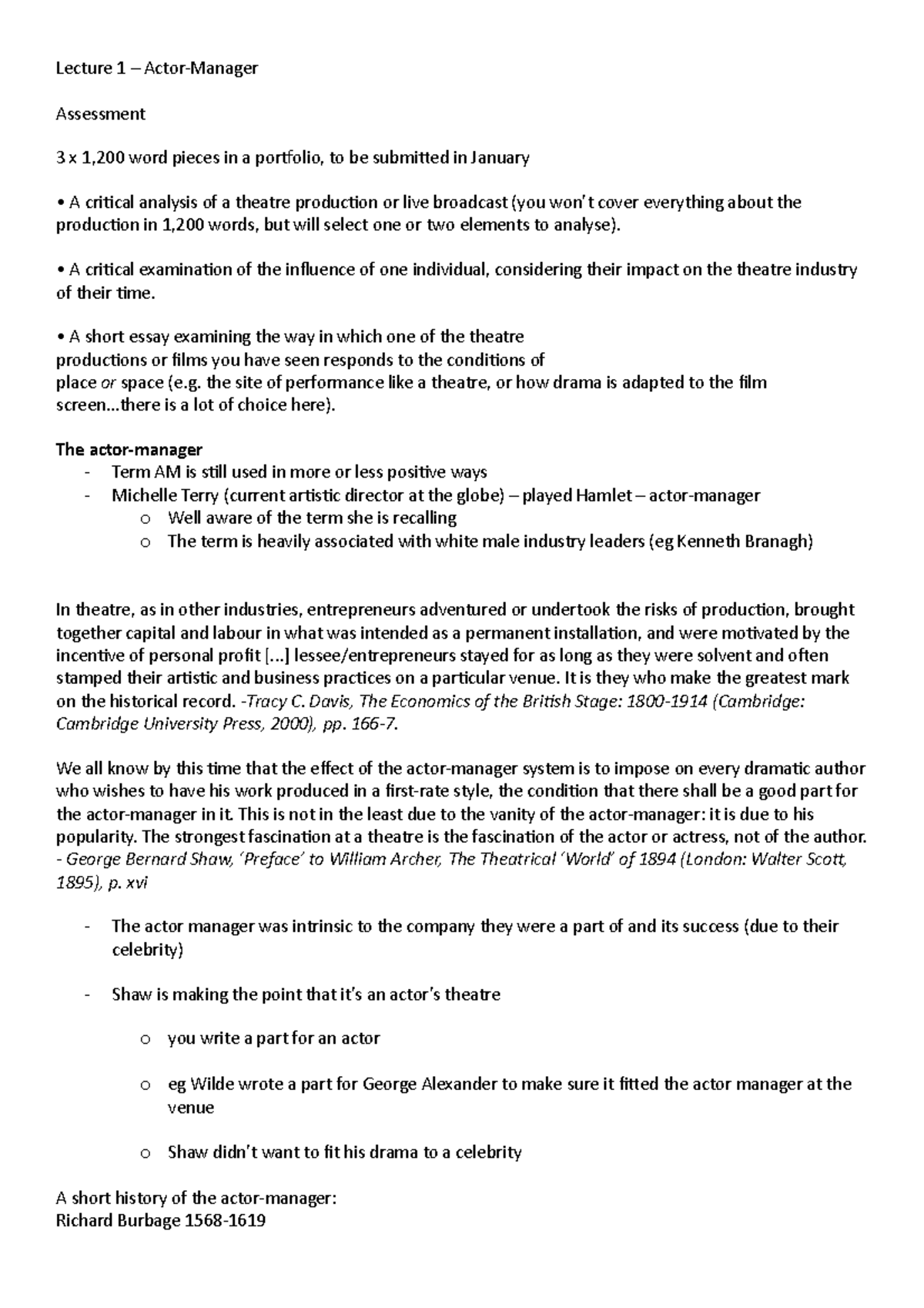 Lecture One - Actor Manager - Lecture 1 – Actor-Manager Assessment 3 x ...