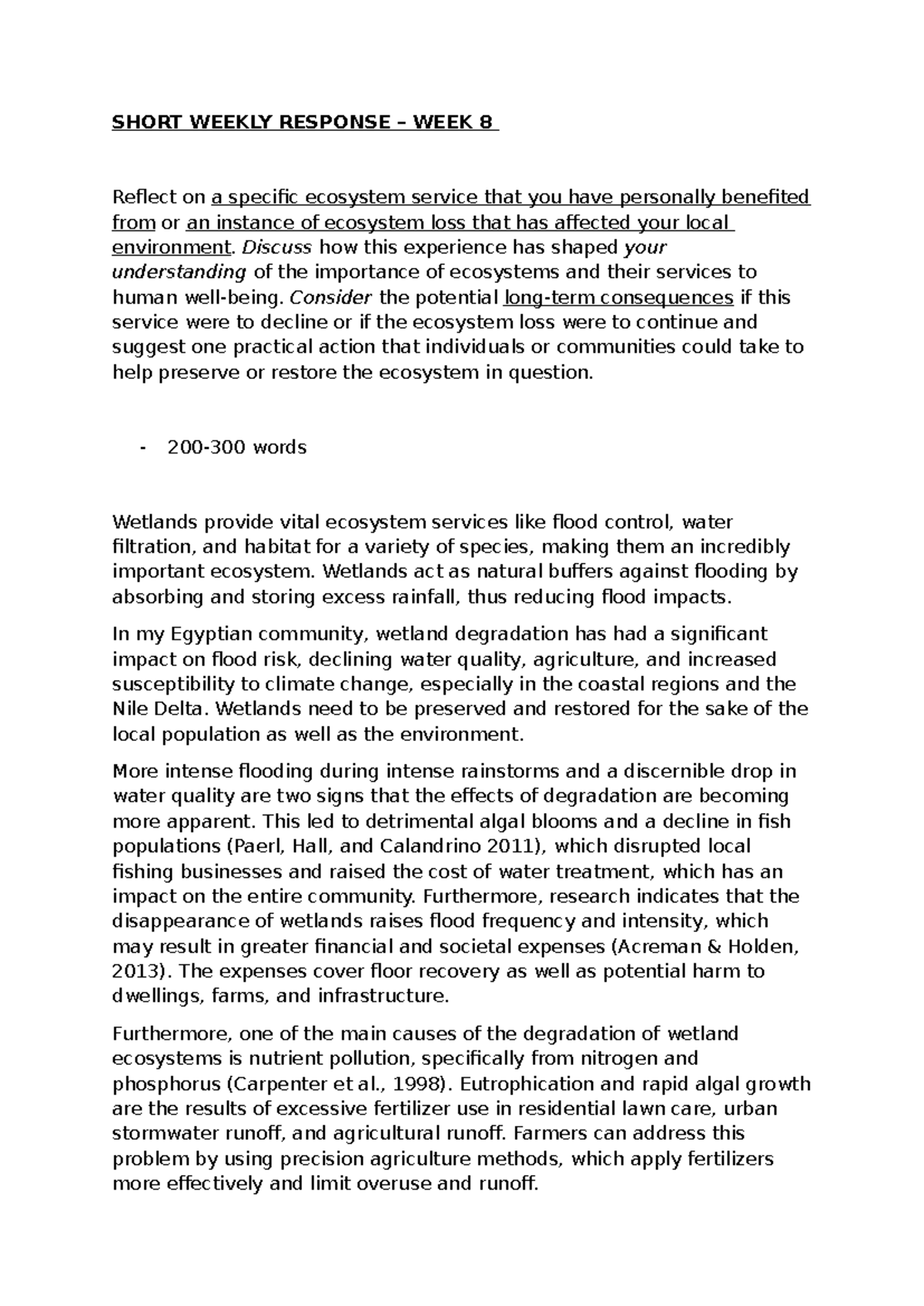 Short Weekly Response- week 8 - SHORT WEEKLY RESPONSE – WEEK 8 Reflect ...