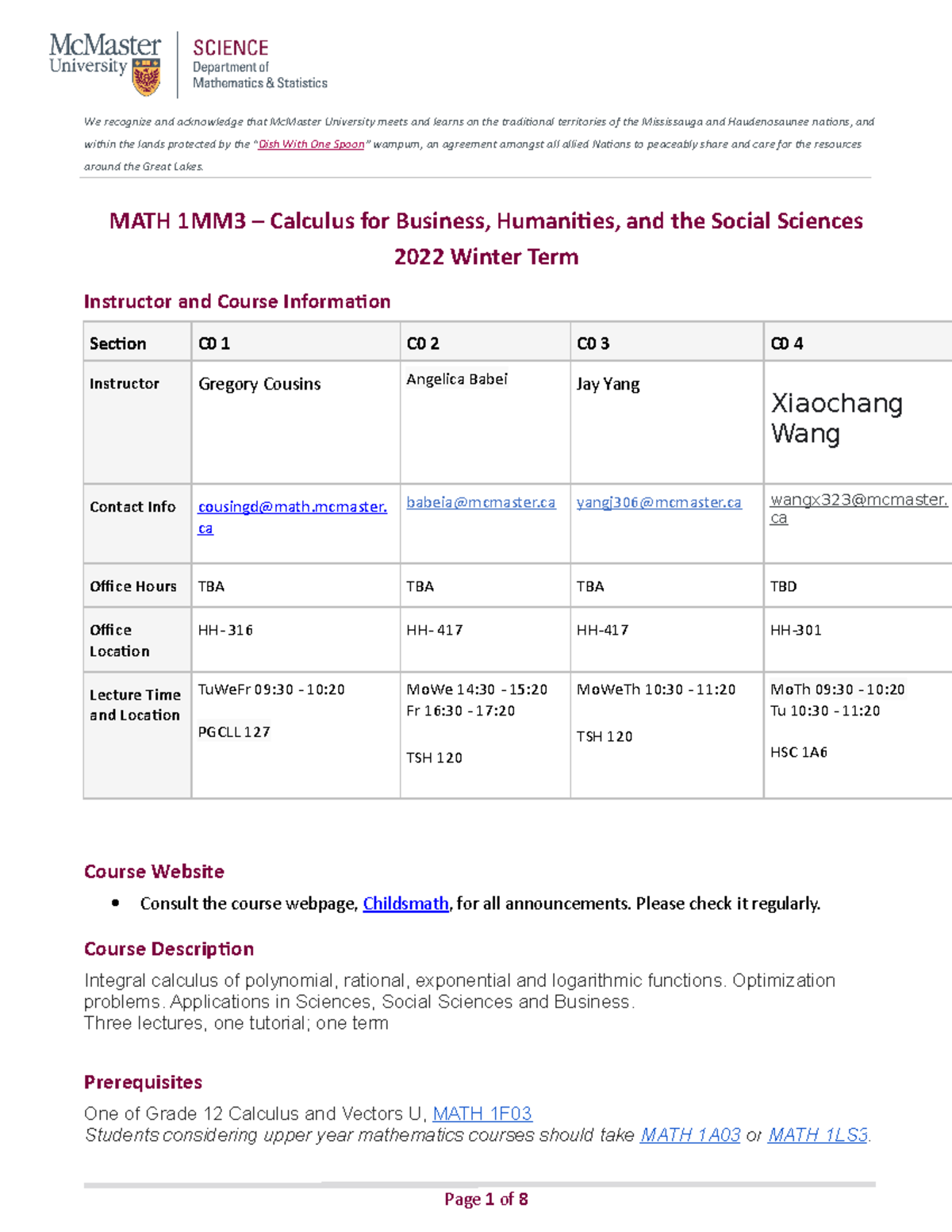 MATH-1MM3 - Winter 2022 course outline - We recognize and acknowledge ...