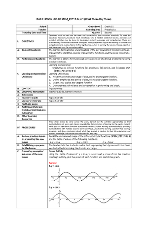 PC II-12 - lesson log pre calculus - DAILY LESSON LOG OF STEM_PC11T-IIc ...