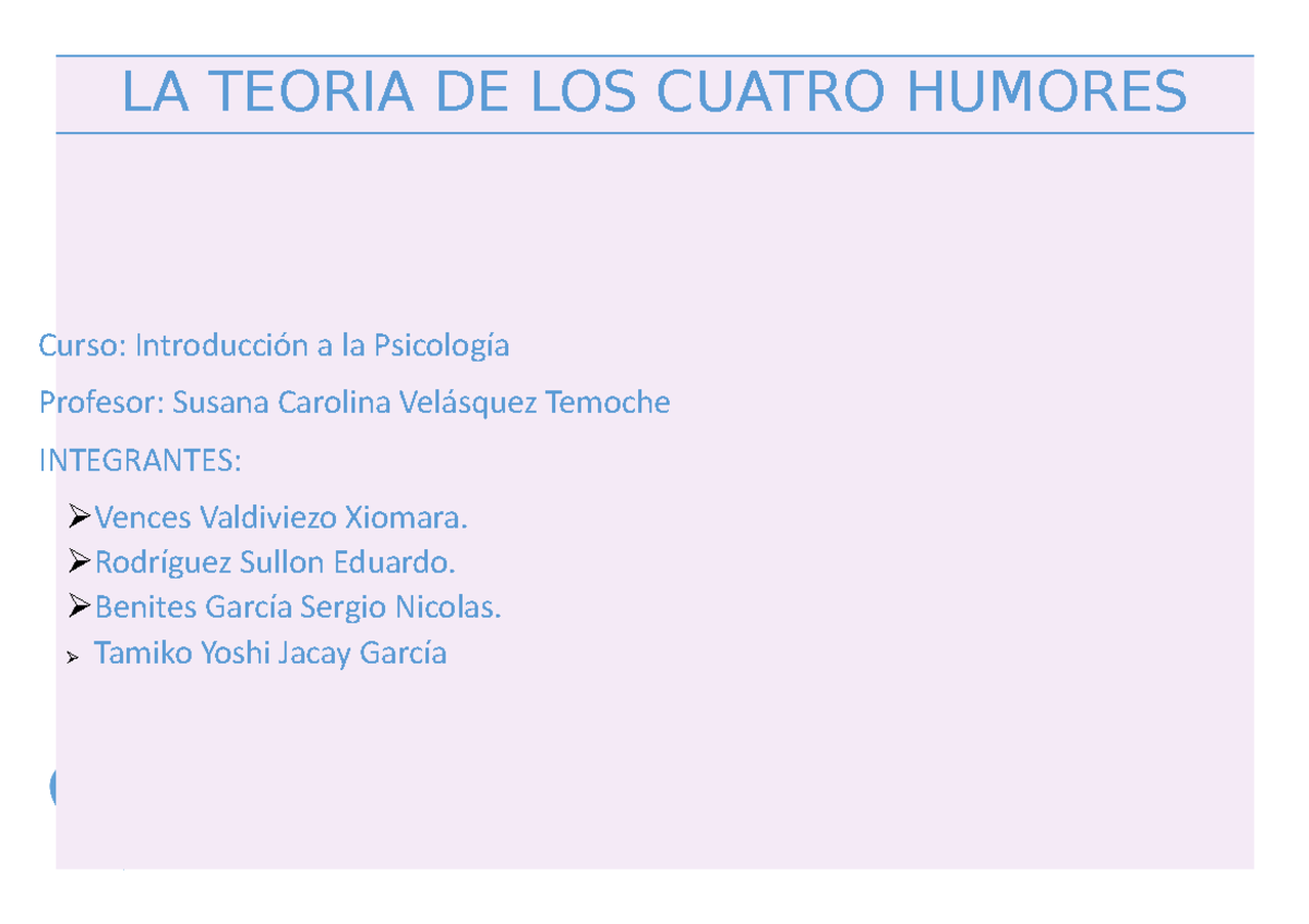 Teoría Hipocrática acerca de los Humores - LA TEORIA DE LOS CUATRO ...