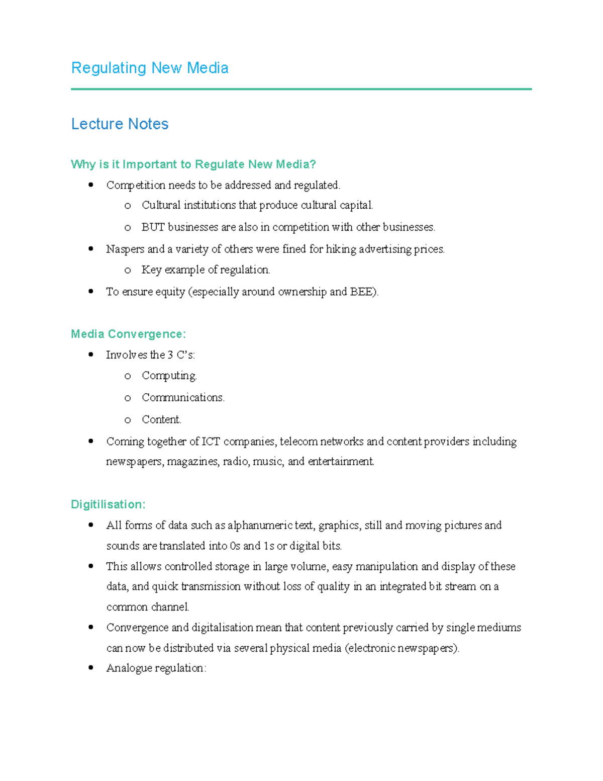 Lecture 9 - Exam notes - Regulating New Media Lecture Notes Why is it ...
