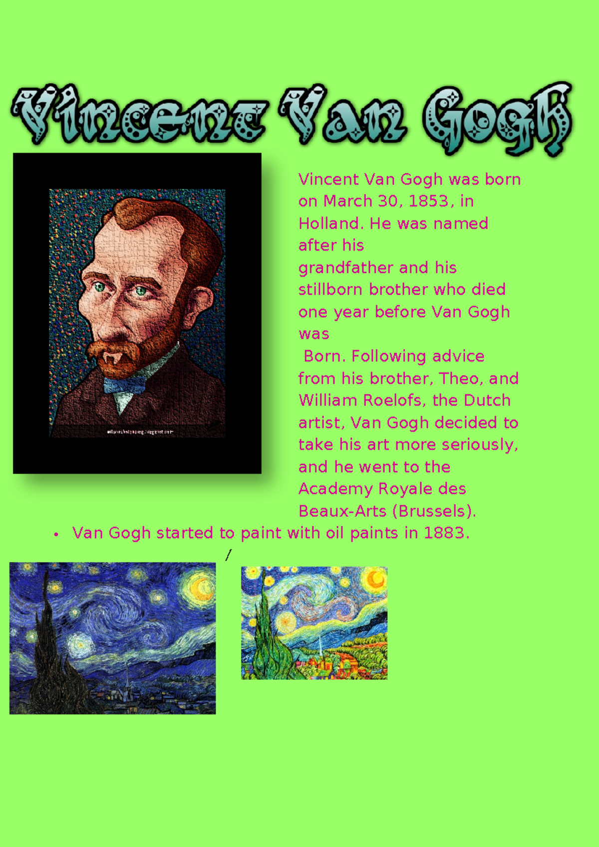 Poster FOR ART - 20234 - Vincent Van Gogh was born on March 30, 1853 ...