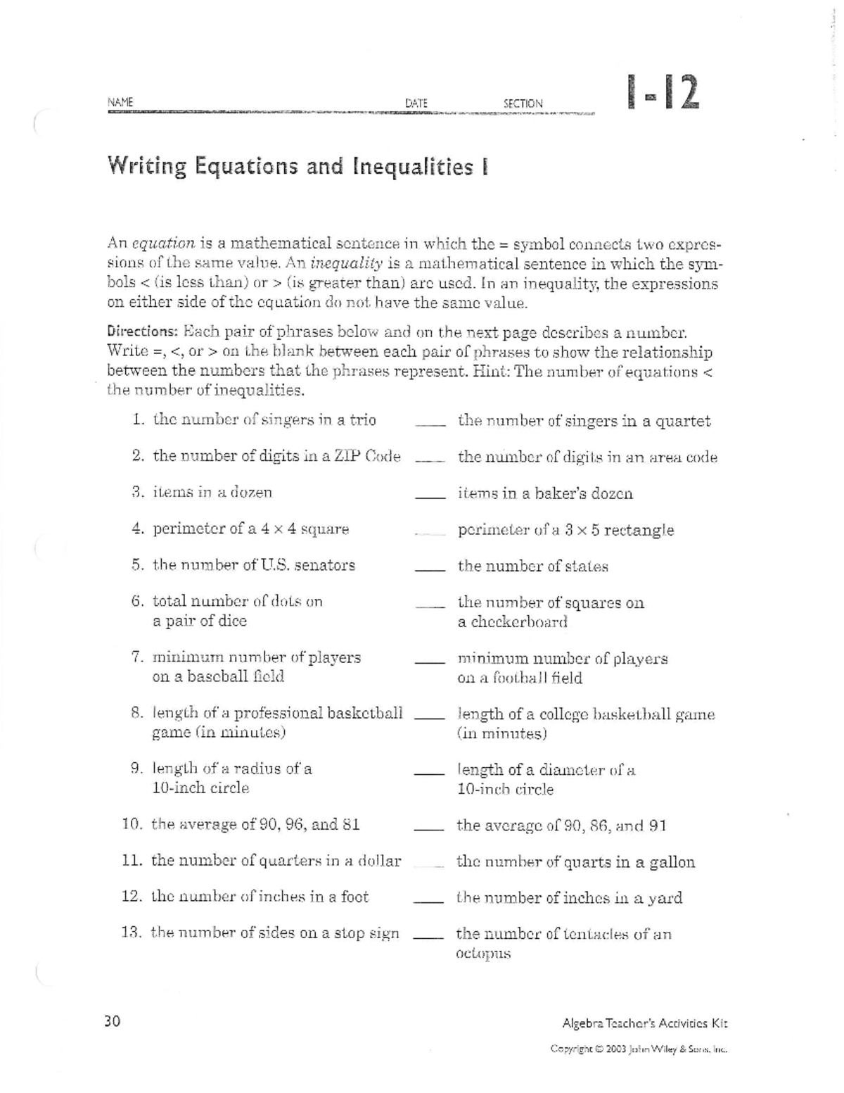 Writing Equations and Inequalities workshee - UAC: Ciencias sociales ...