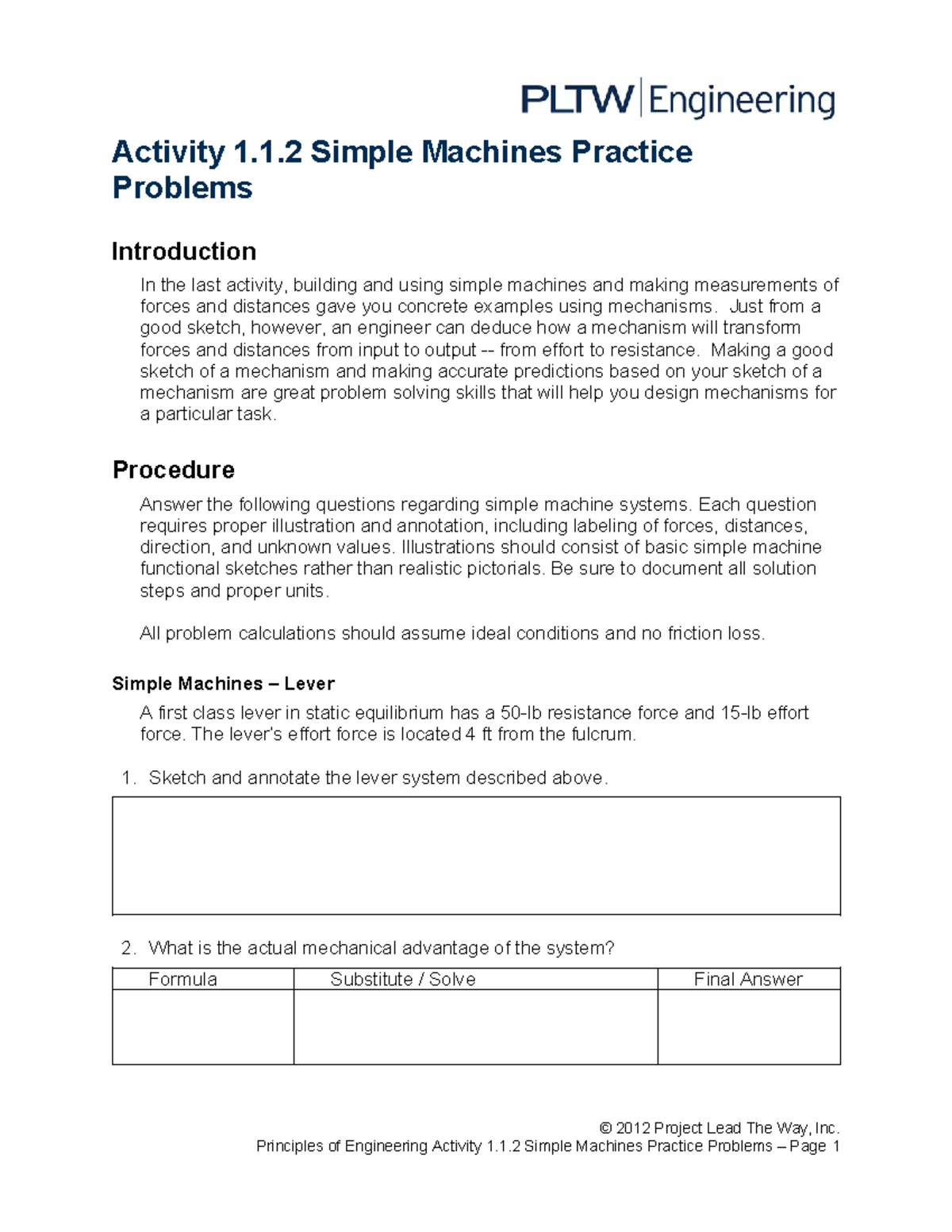 1.1 - Practice for simple machines - Activity 1.1 Simple Machines ...