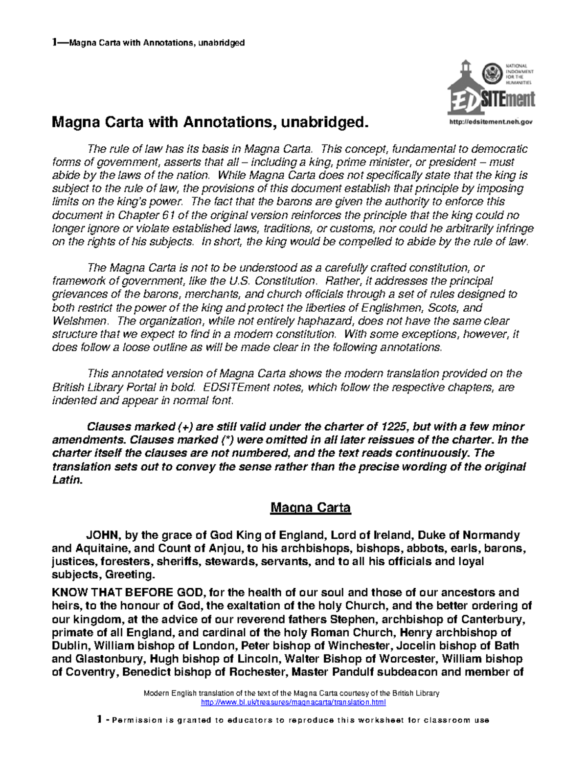 Magna carta - Analysis of US documents - Magna Carta with Annotations ...