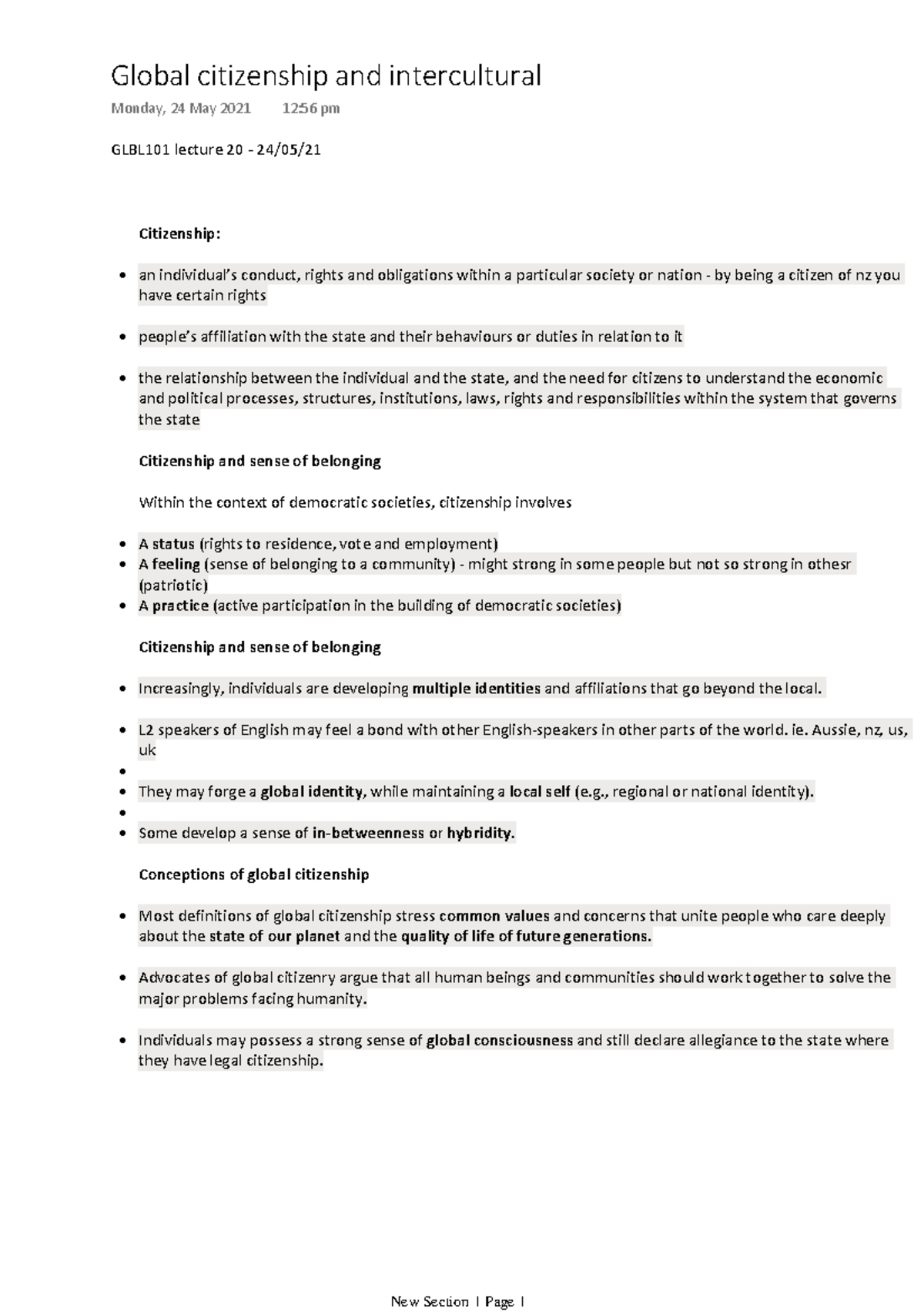 Global citizenship and intercultural - Citizenship: an individual’s ...