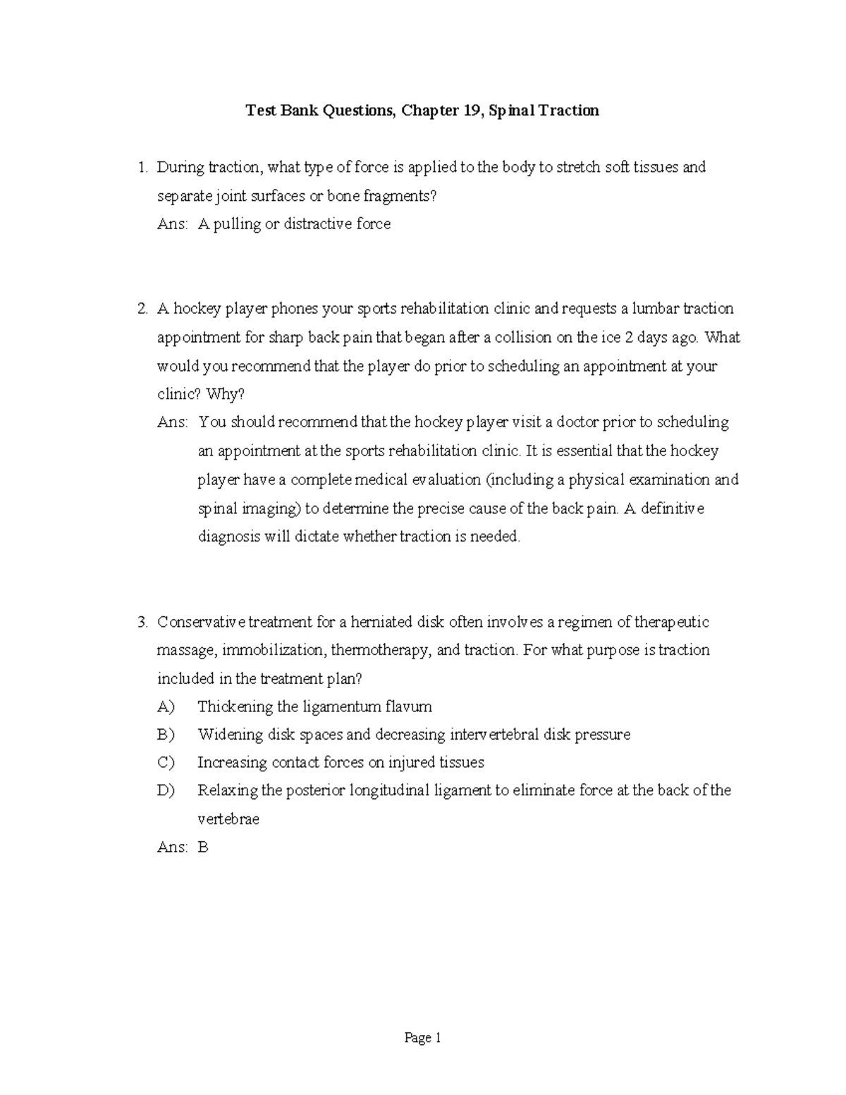 TBQ Chapter 19 Spinal Traction Instructor - Test Bank Questions ...