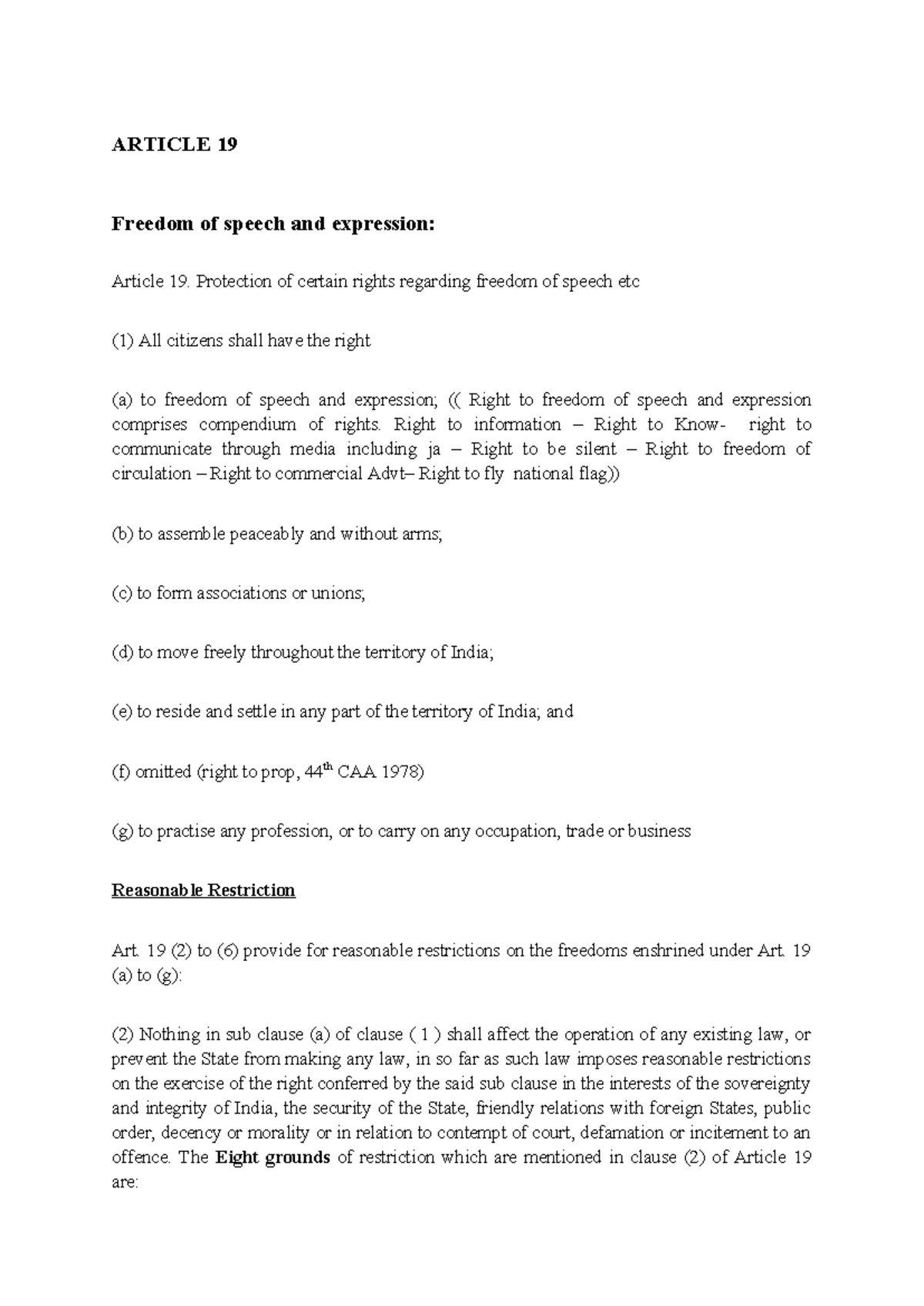 Article 19 Consti II - Yes or nothing - ARTICLE 19 Freedom of speech ...