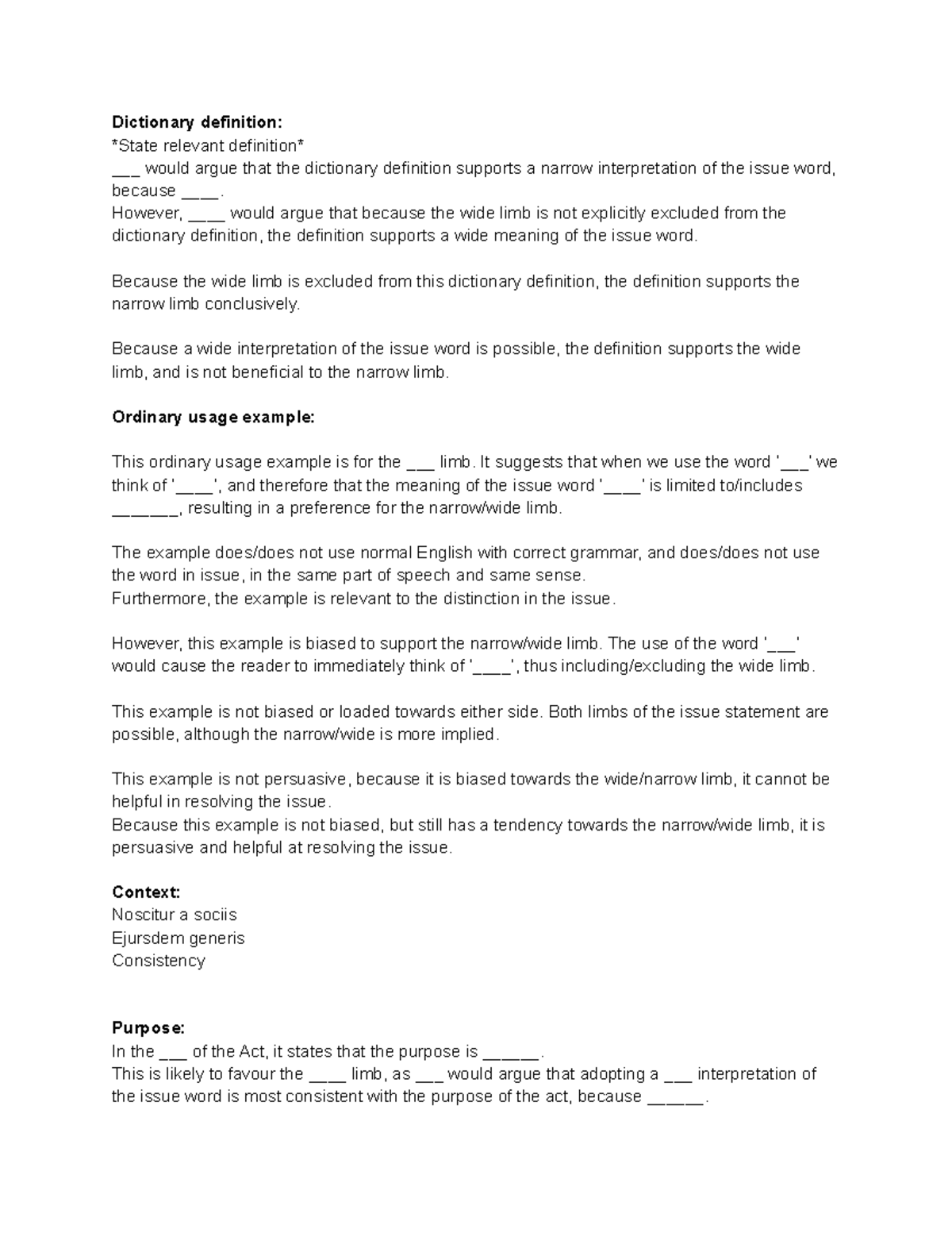 LAWS123 Statutory Interpretation Cheat Sheet - Final Exam - Dictionary definition: State ...