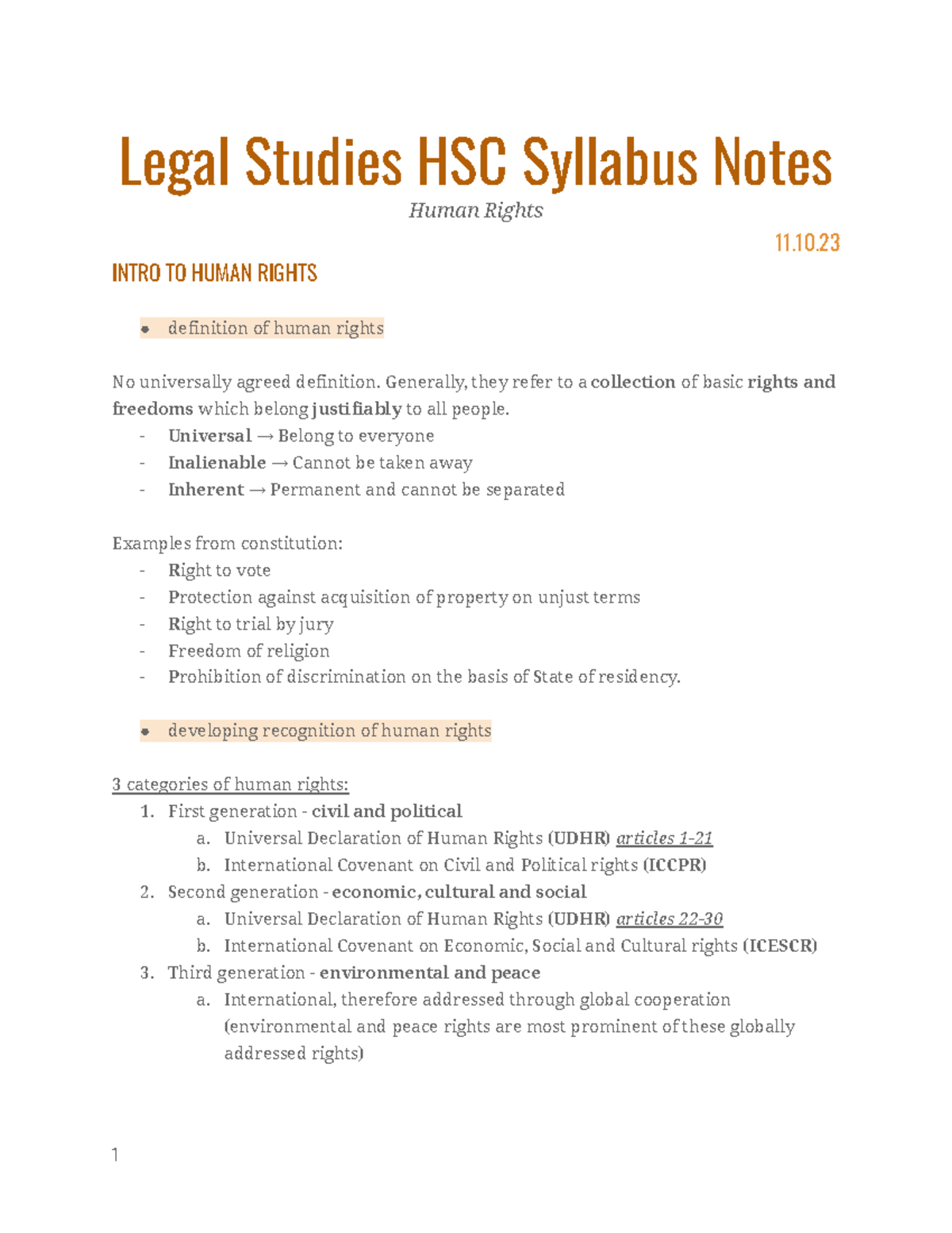 Legal HSC notes - Human Rights - Legal Studies HSC Syllabus Notes Human ...