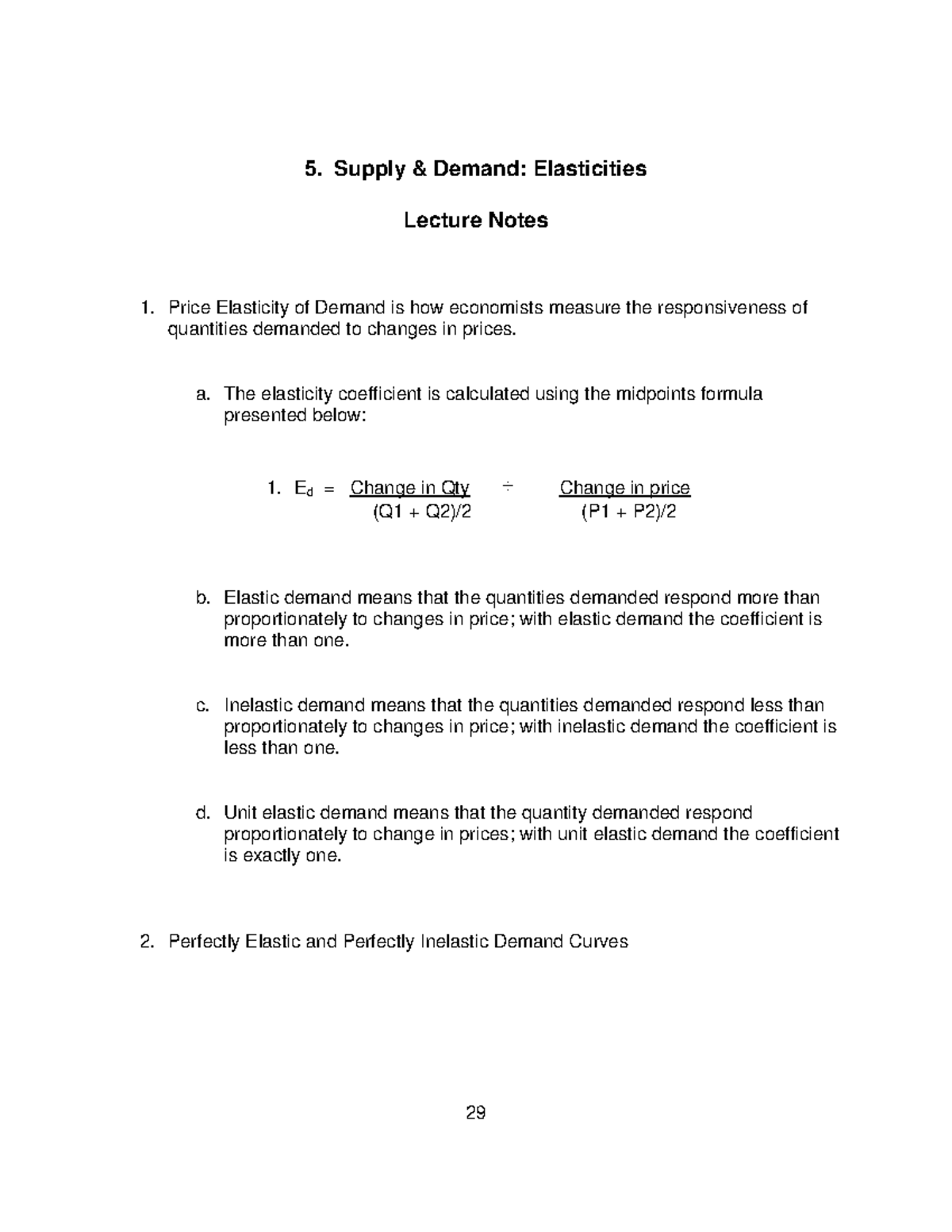 LEC5 - Elasticity - 5. Supply & Demand: Elasticities Lecture Notes ...