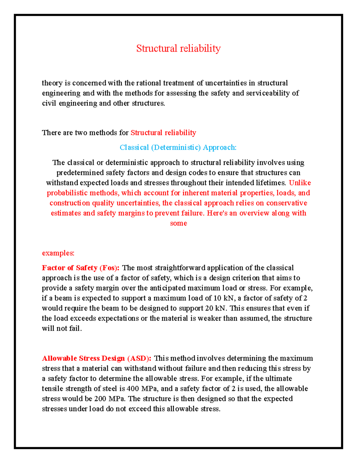 Relaibility - civil engineering - Structural reliability theory is ...
