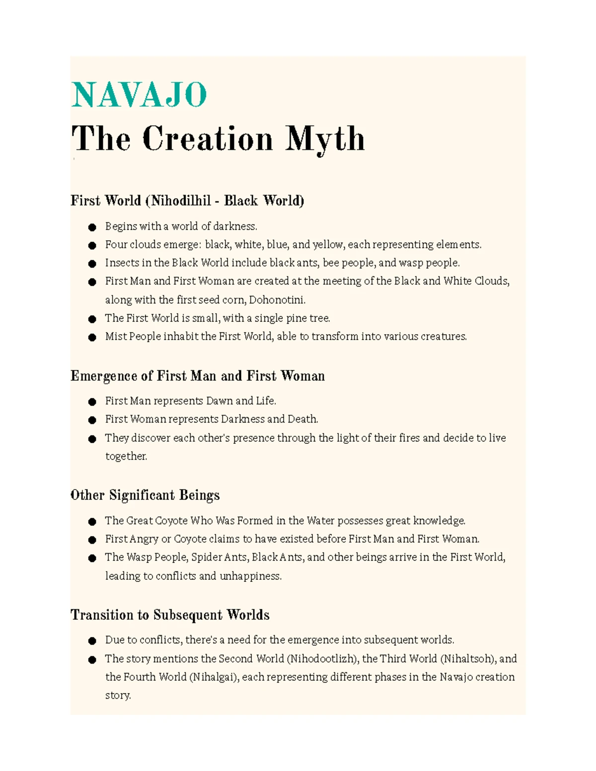 Navajo Creation Myth - Notes - The Navajo Creation Story Timeframe ...