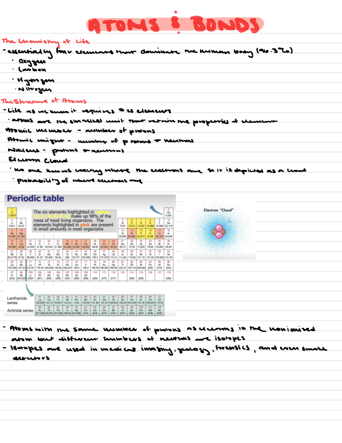 Bio Notes (Midterm 1) - Betley - ATOMS S The chemistry oflife ...