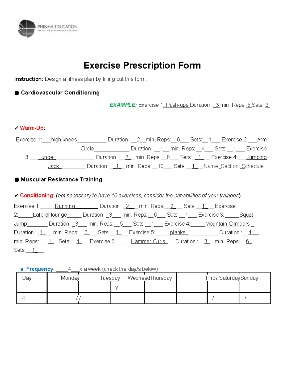 Exercise-prescription-1 - Exercise Prescription Form Instruction ...