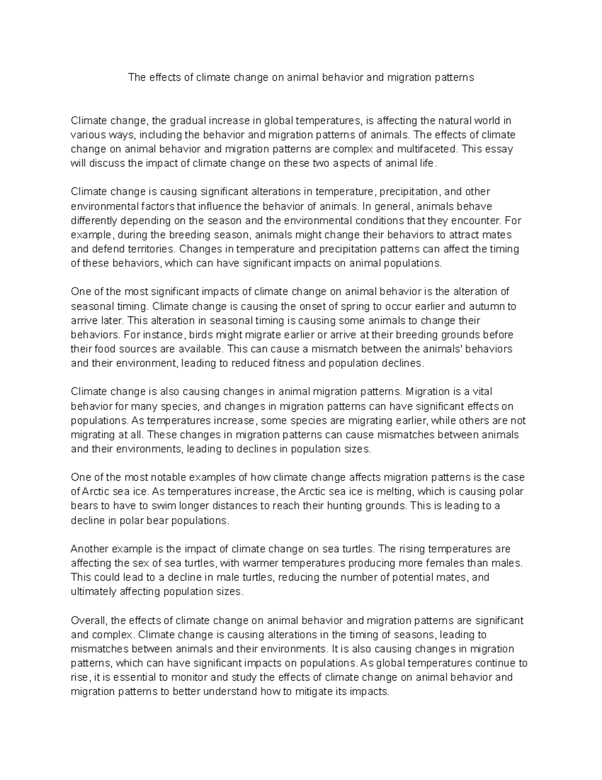 The effects of climate change on animal behavior and migration patterns ...