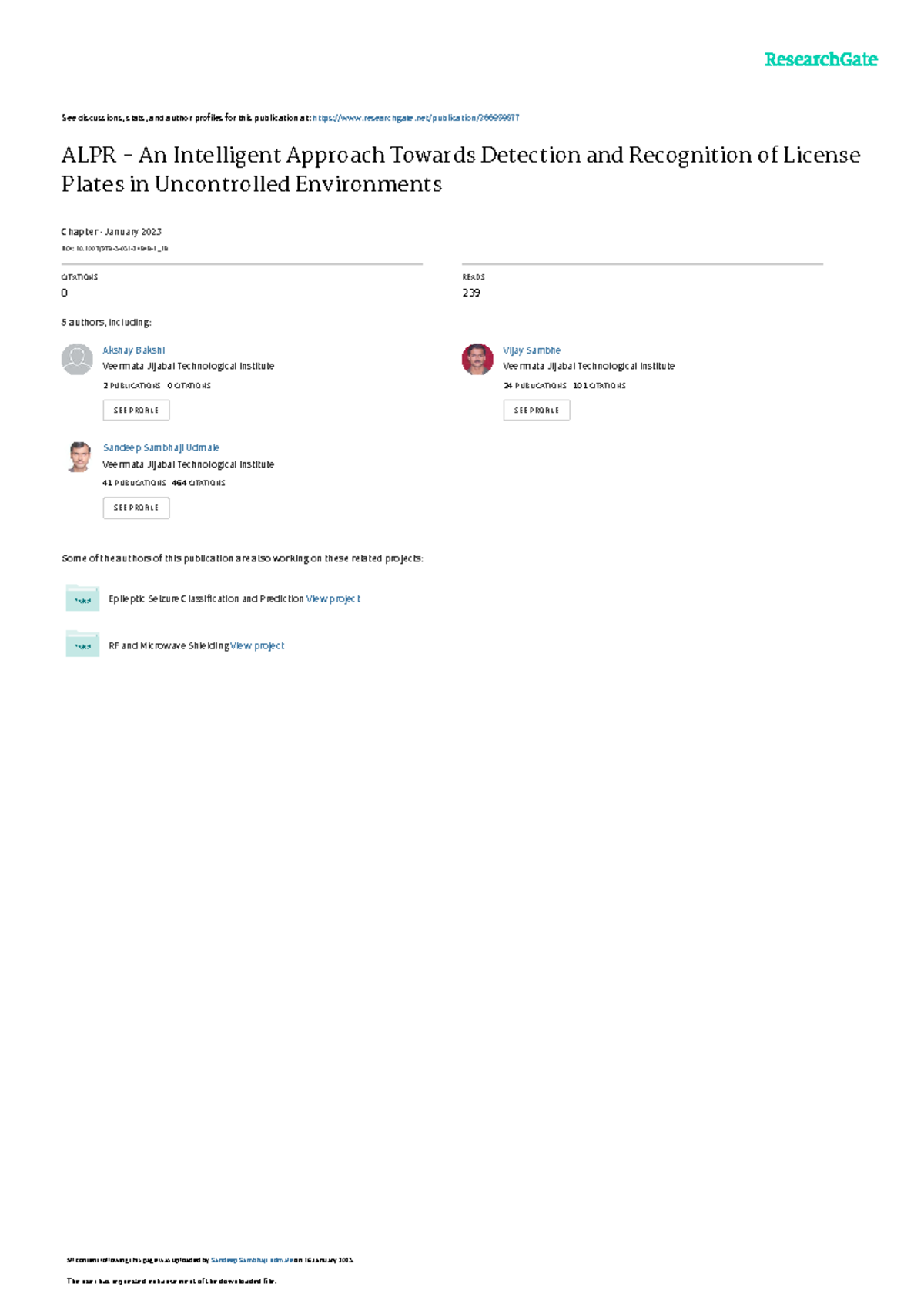 ALPR-An Intelligent Approach Towards 0ADetectionand Recognitionof ...