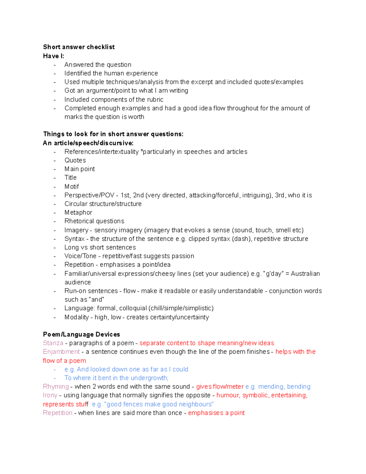 Short Answer Tips and Tricks - Short answer checklist Have I ...