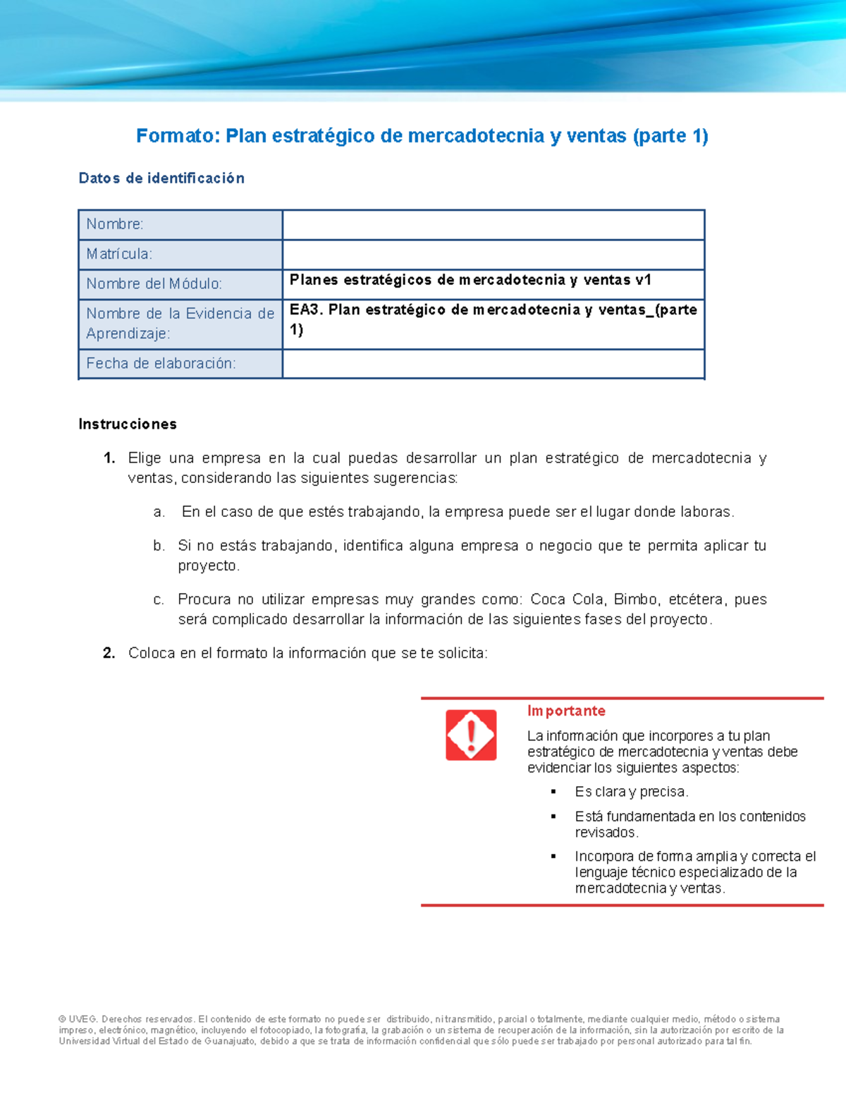 EA3 PEMy V - Guia de estudio. - Formato: Plan estratégico de ...