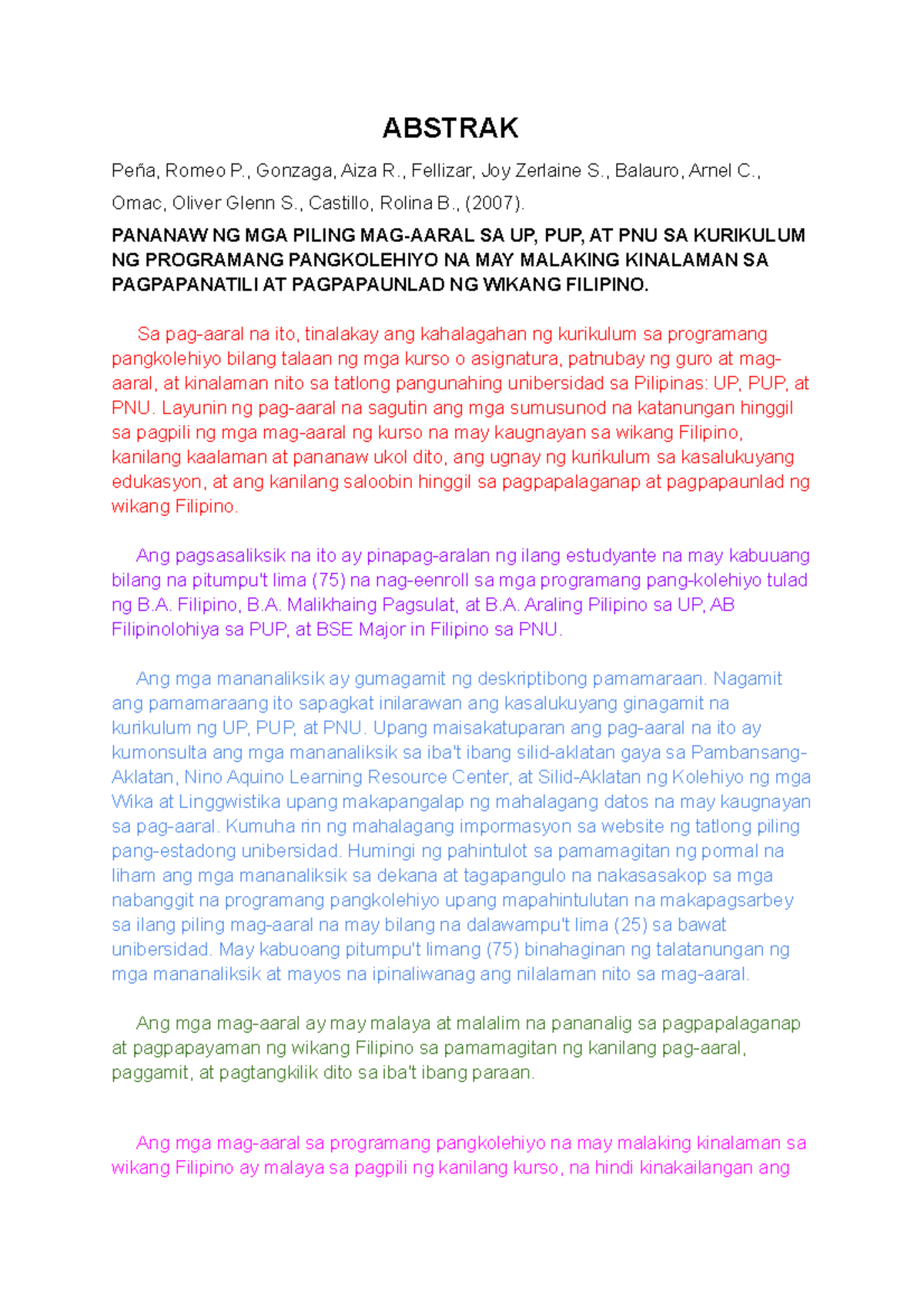 Pluma Abstrak 2 1 - filipino abstract - ABSTRAK Peña, Romeo P., Gonzaga ...