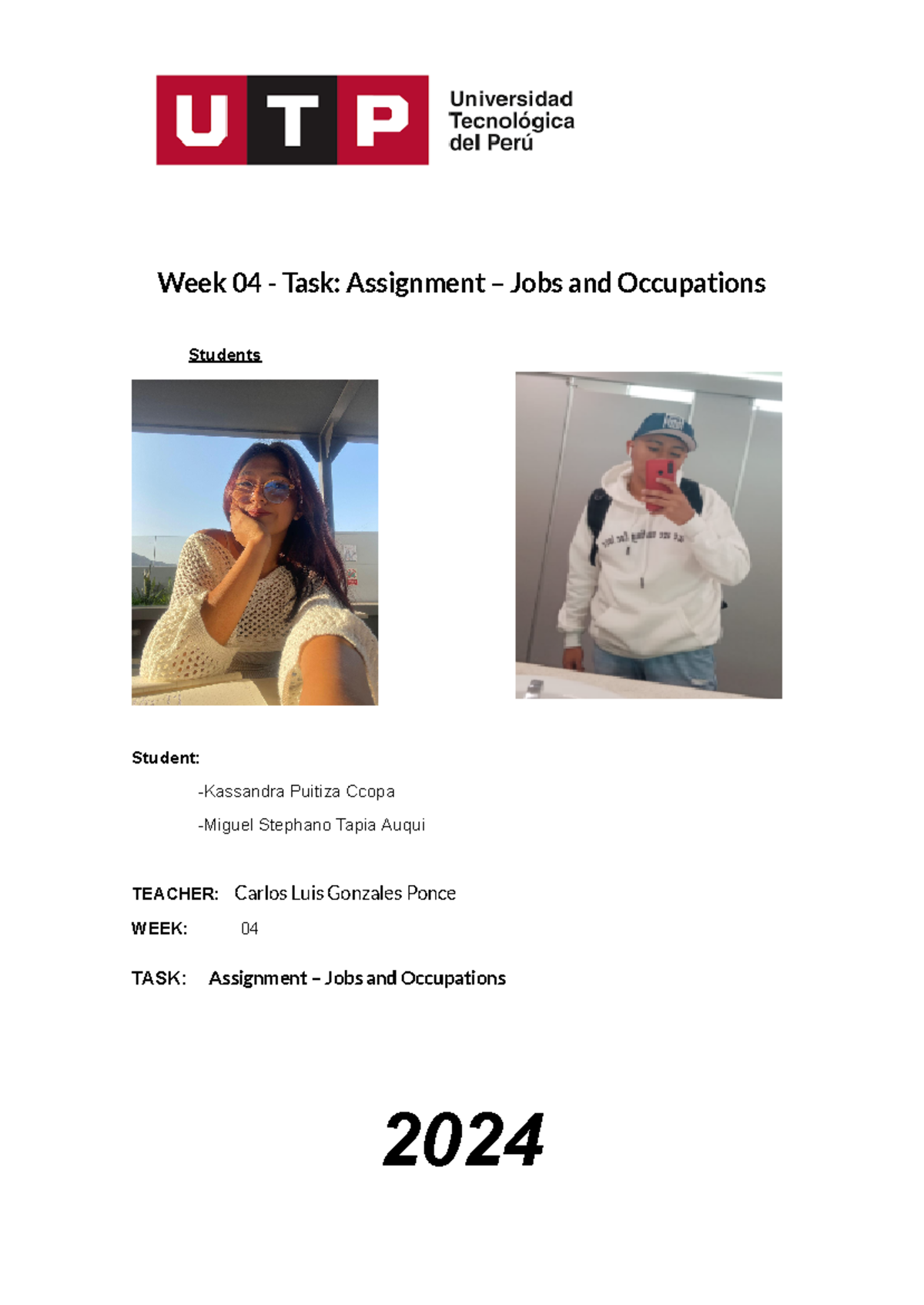 Task week 04 - Ingles - Week 04 - Task: Assignment – Jobs and Occupations Students Student ...