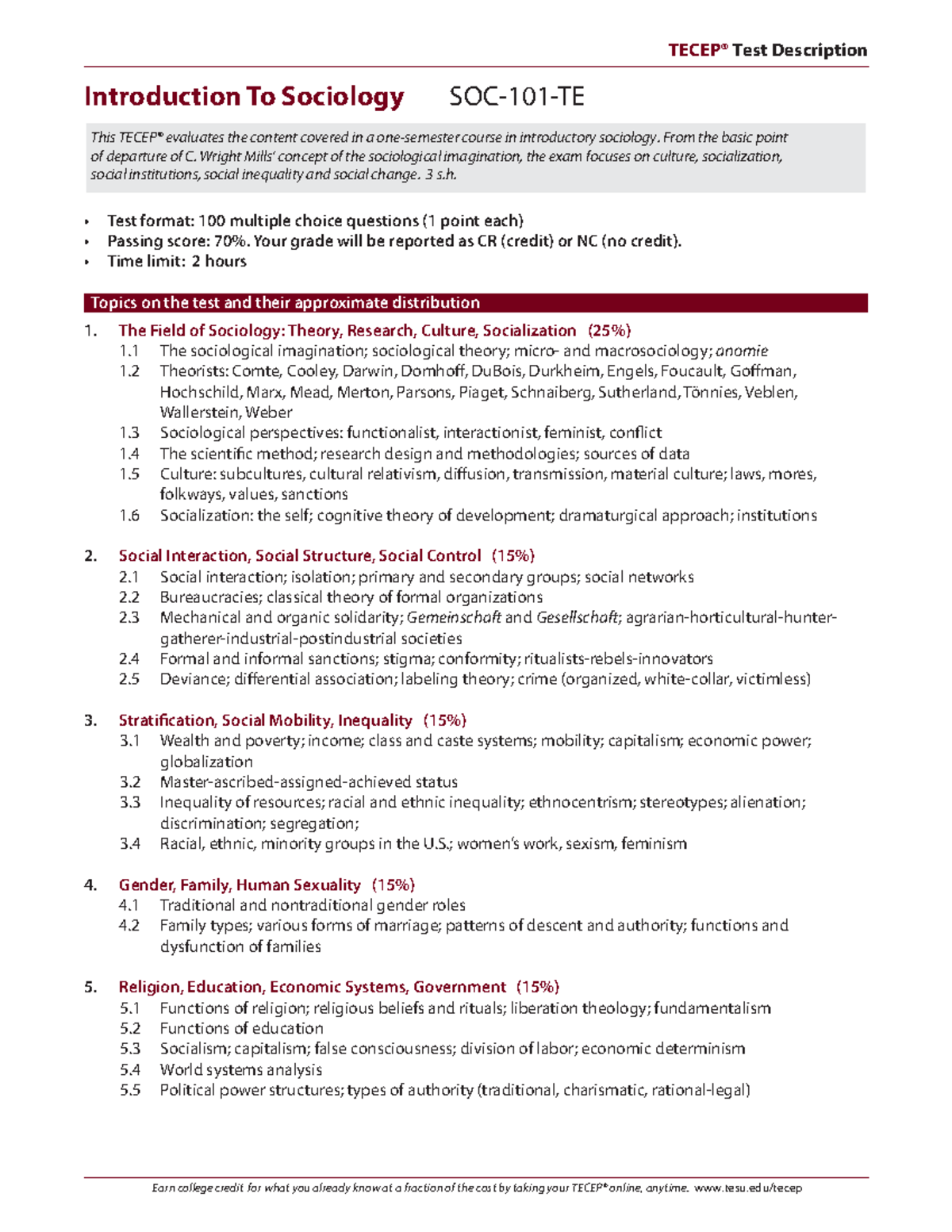 SOC-101 - Syllabus for the semesters - Introduction To Sociology SOC-101-TE This TECEP ...
