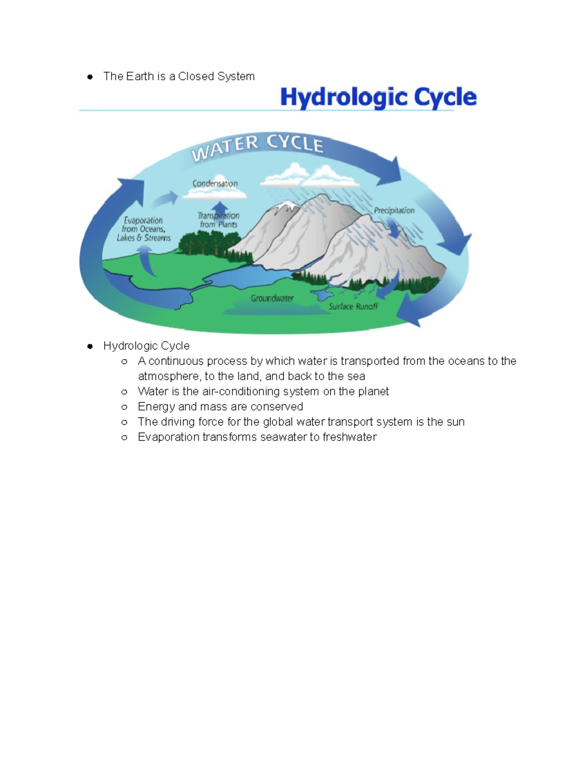 10 11 18 Water Resources - The Earth is a Closed System Hydrologic ...