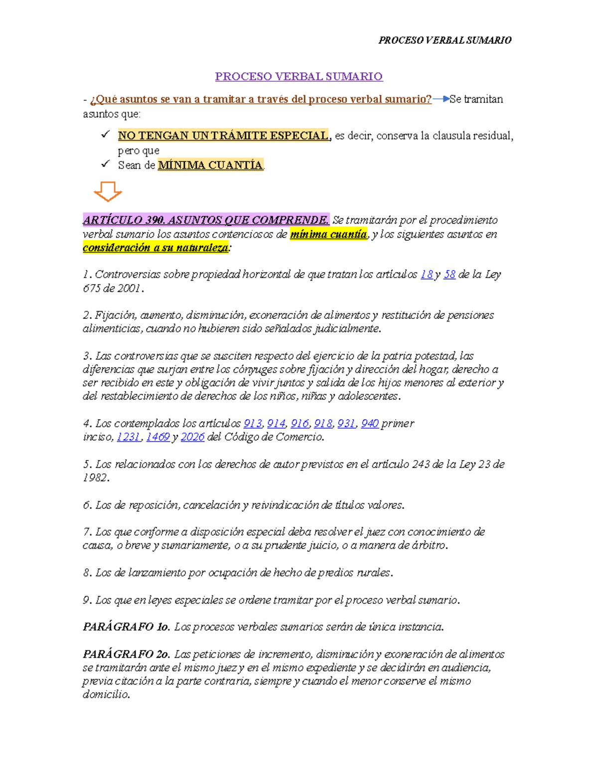 Apuntes 3 - Se incluyen características del proceso verbal sumario de ...