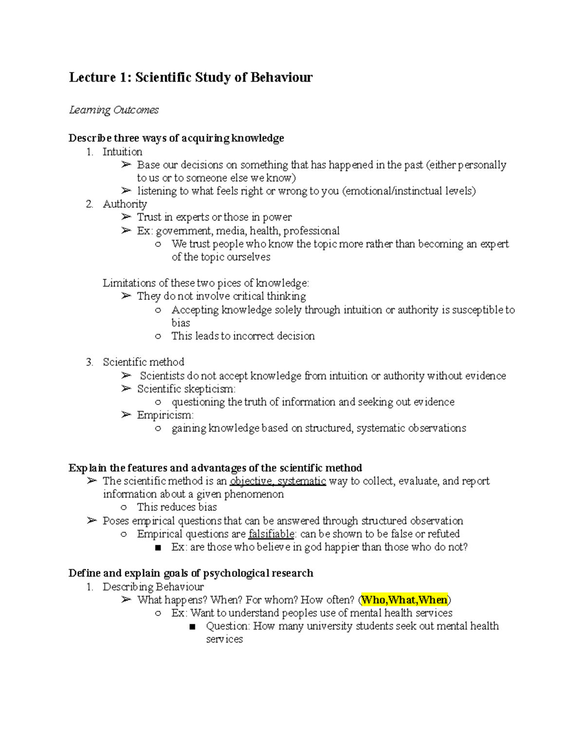 Lecture 1: Scientific Study of Behaviour - Lecture 1: Scientific Study of Behaviour Learning ...