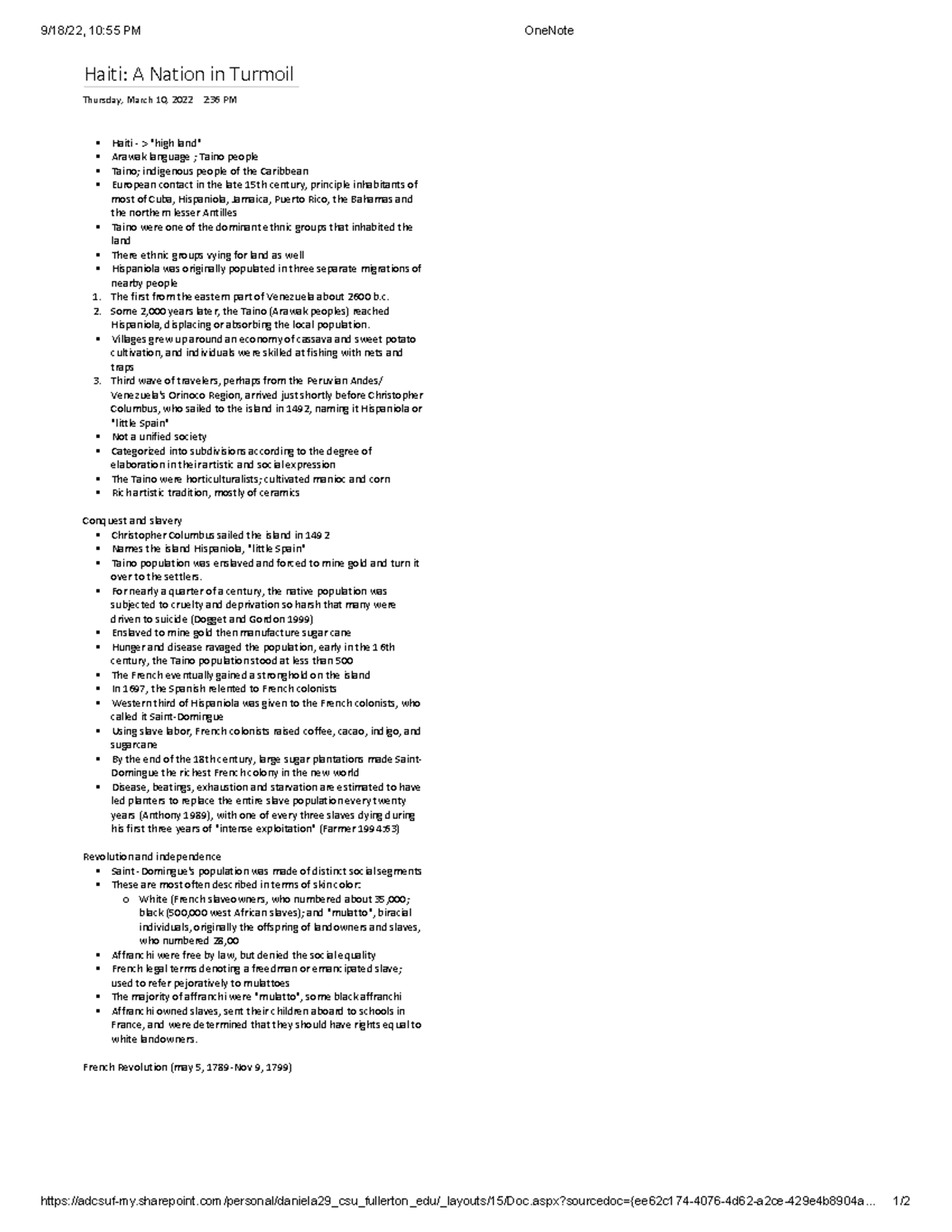 Anthropology 4 - Haiti: A Nation in Turmoil - 9/18/22, 10:55 PM OneNote ...