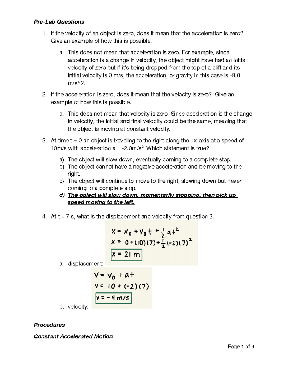 2020-general physics(physics 110)-lab2 - Pre-Lab Questions If the ...