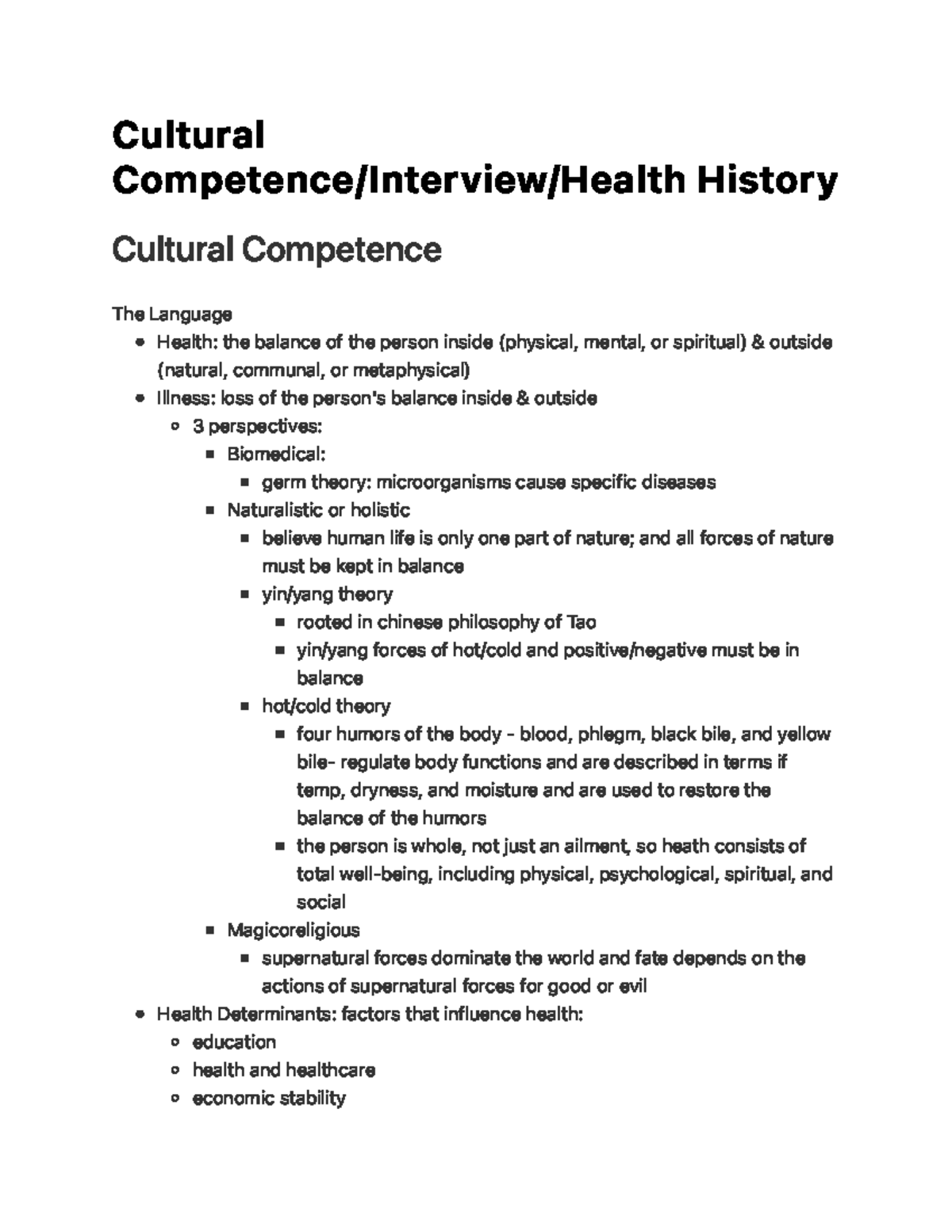 Cultural Competence Interview Health History - C u l t u ra l C o m p e ...