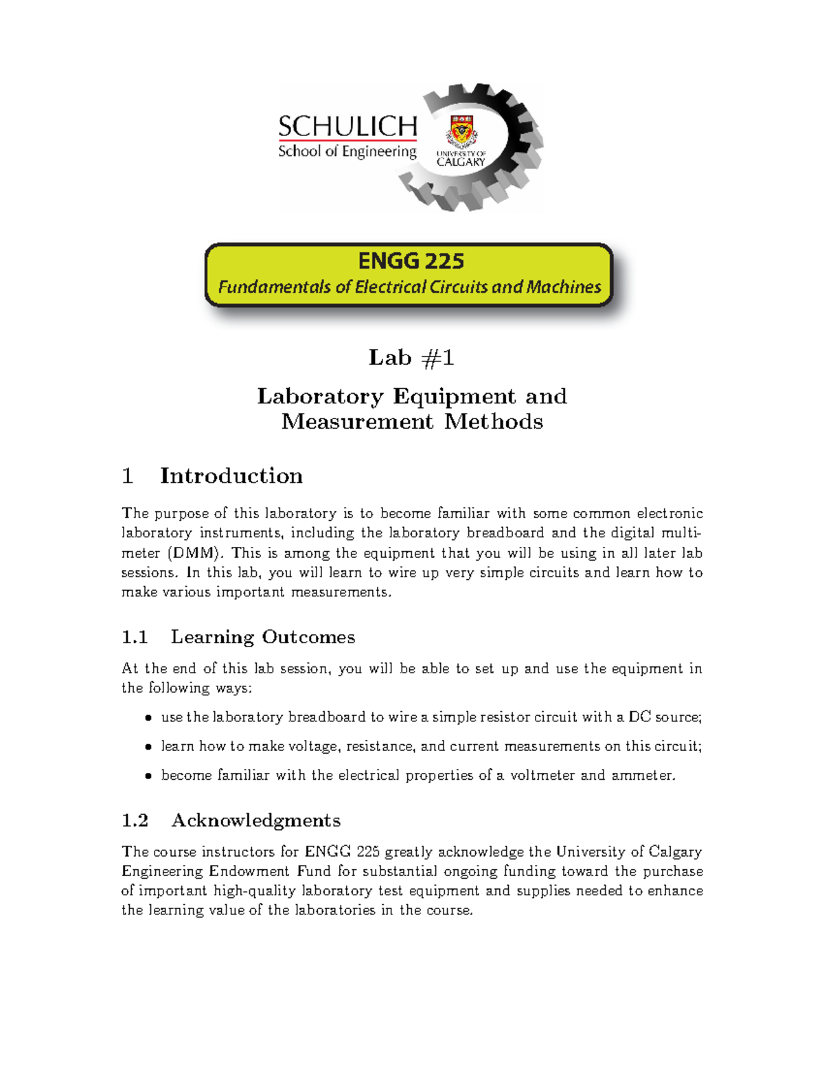 Engg225 lab1 - lab - ENGG 225 Fundamentals of Electrical Circuits and ...