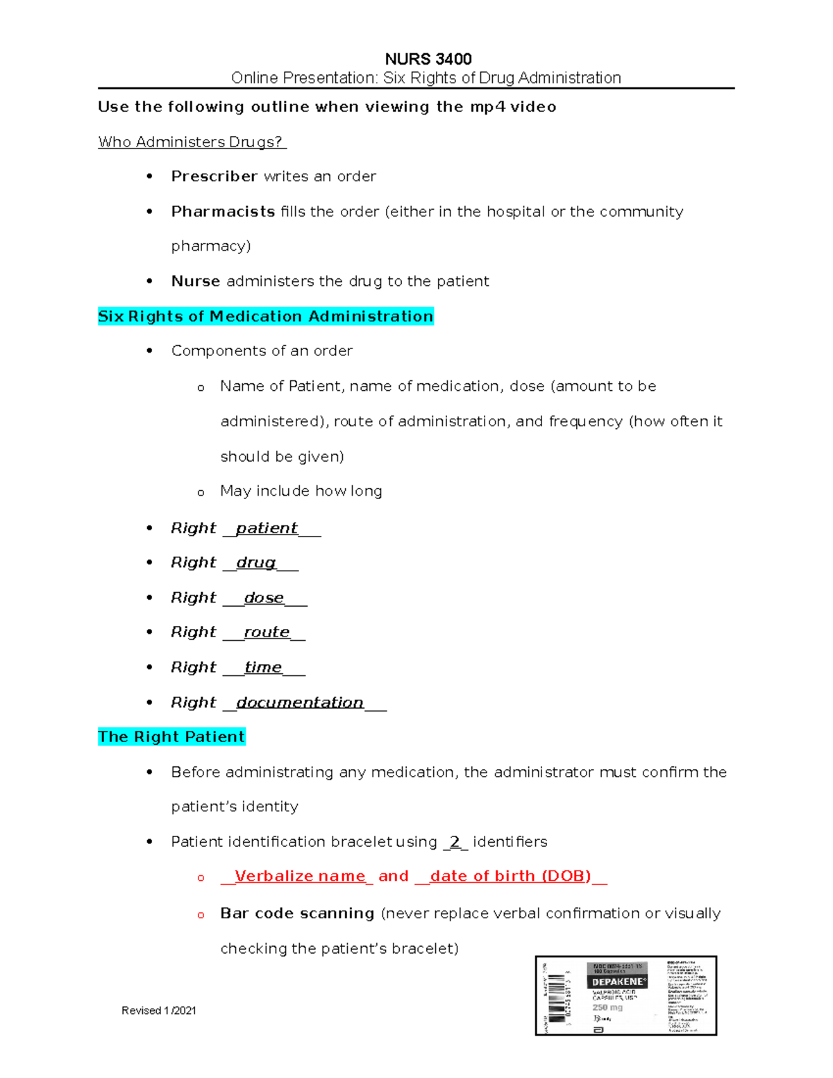 1.2 6 Rights student outline - Online Presentation: Six Rights of Drug ...