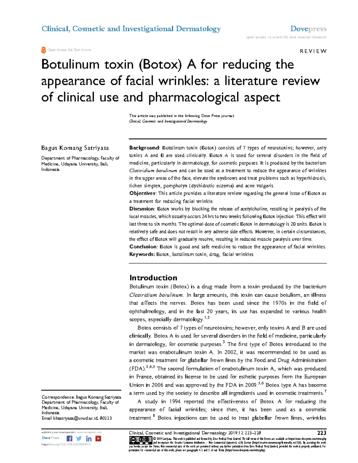 Review - REVIEW Botulinum toxin (Botox) A for reducing the appearance ...