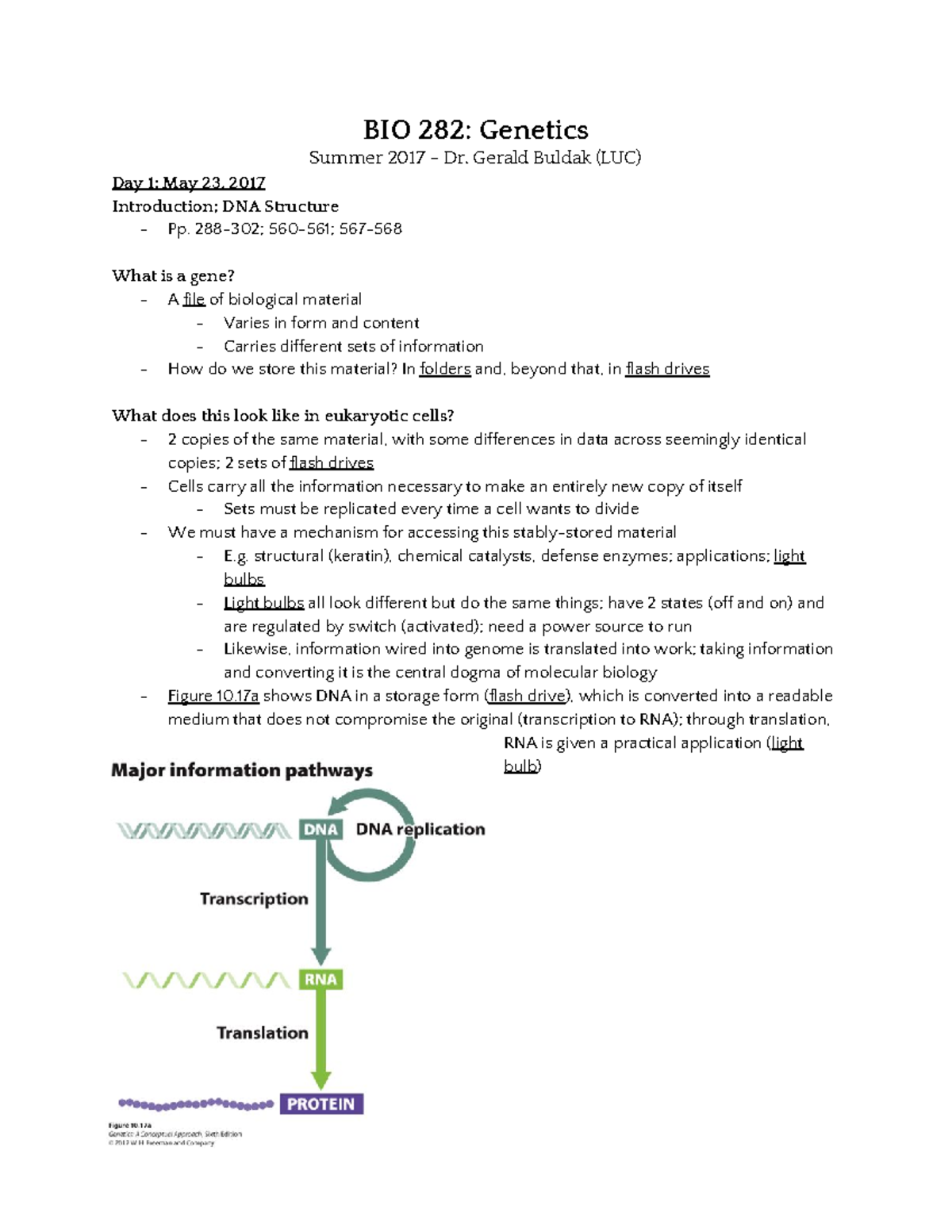 Genetics Notes BIO 282 - BIO 282: Genetics Summer 2017 - Dr. Gerald ...