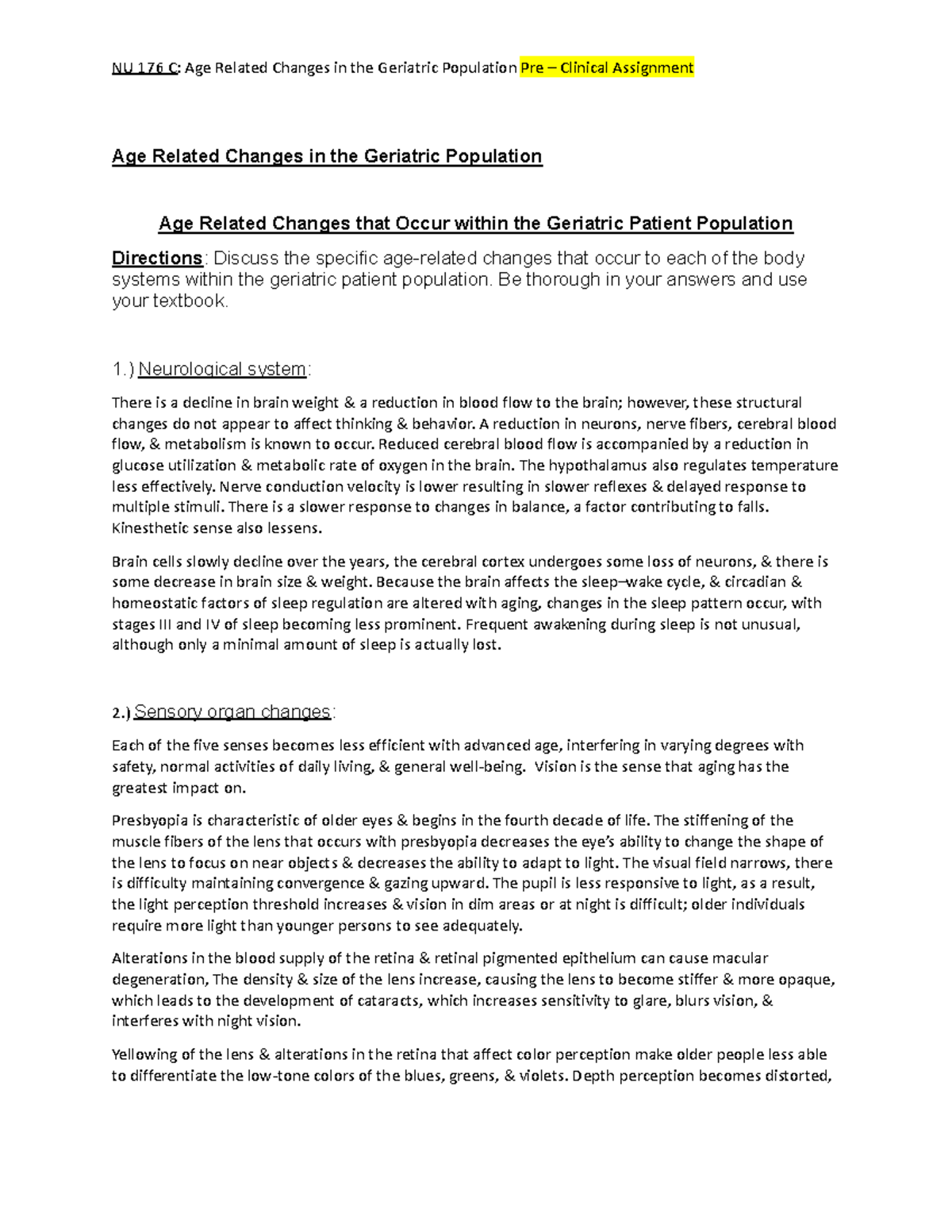 Age related changes Geriatrics Notes - Age Related Changes in the ...