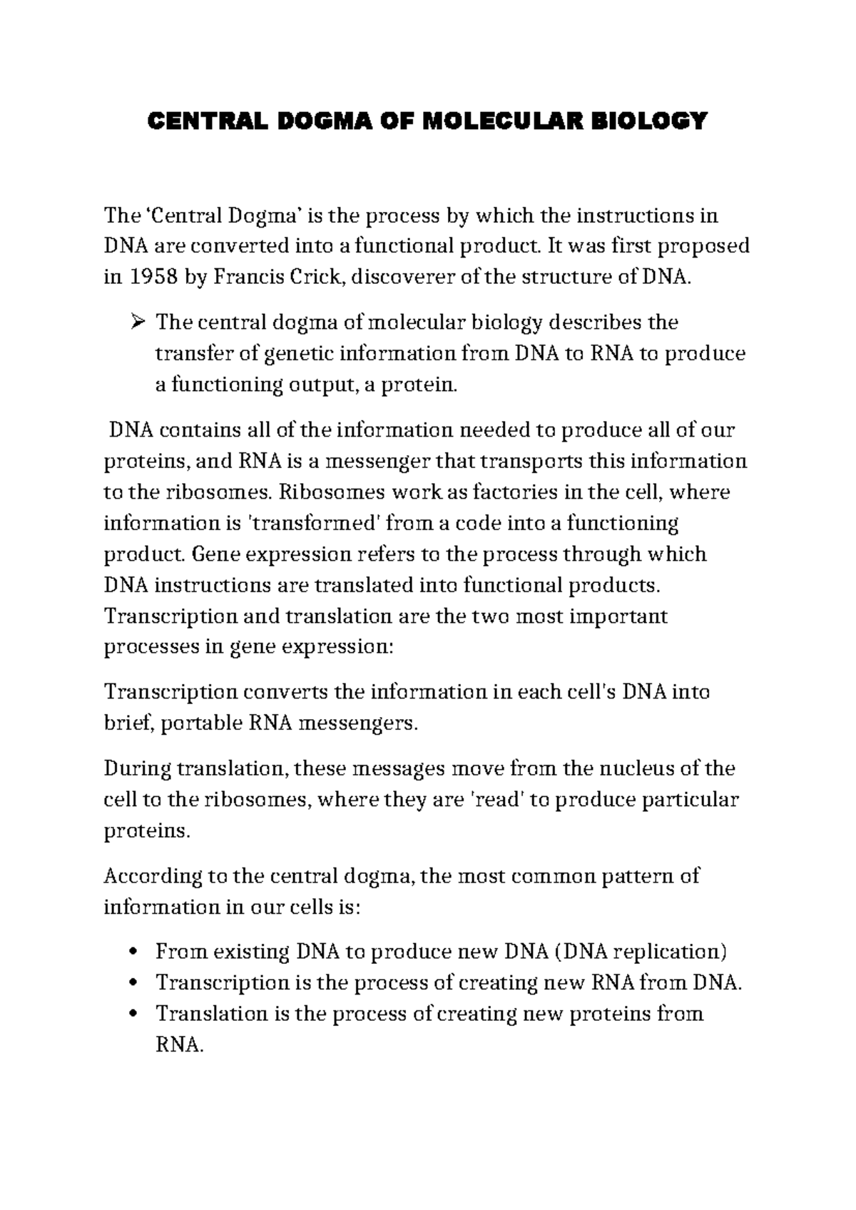 Central Dogma OF Molecular Biology - CENTRAL DOGMA OF MOLECULAR BIOLOGY ...