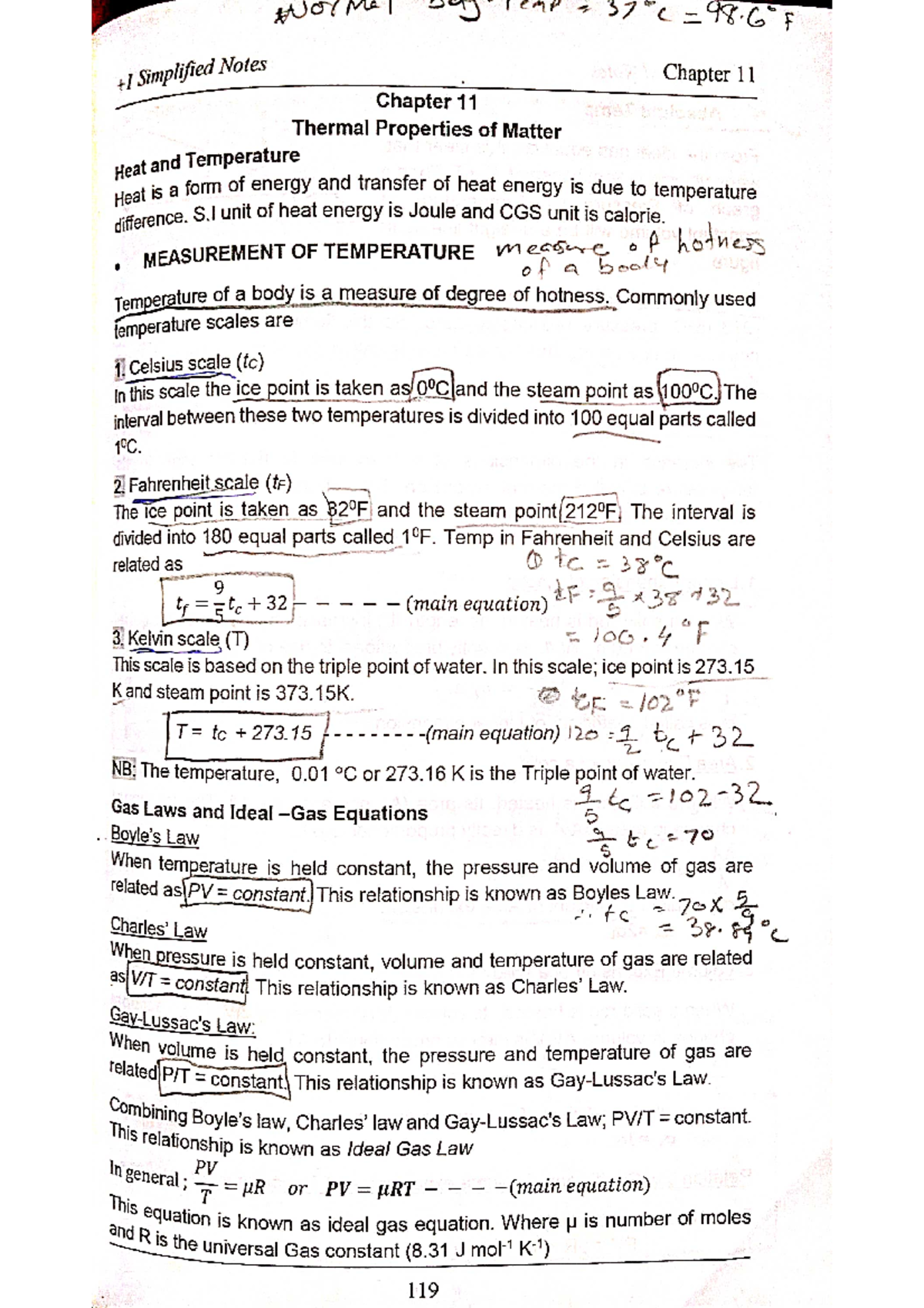 Thermal Properties OF Matter 11th 11th chapter simplified notes ...