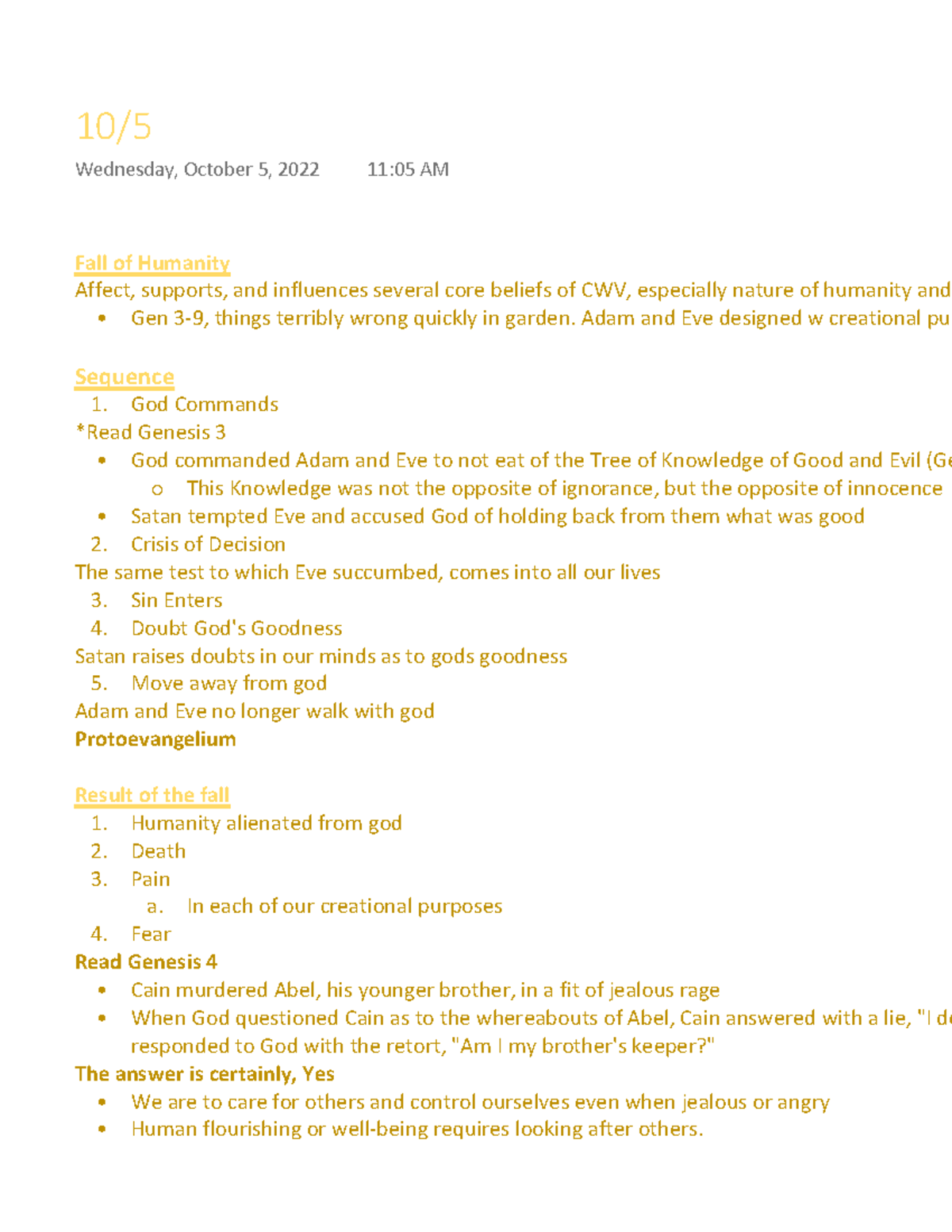 CWV Topic 3 pt 1 notes - Fall of Humanity Affect, supports, and ...