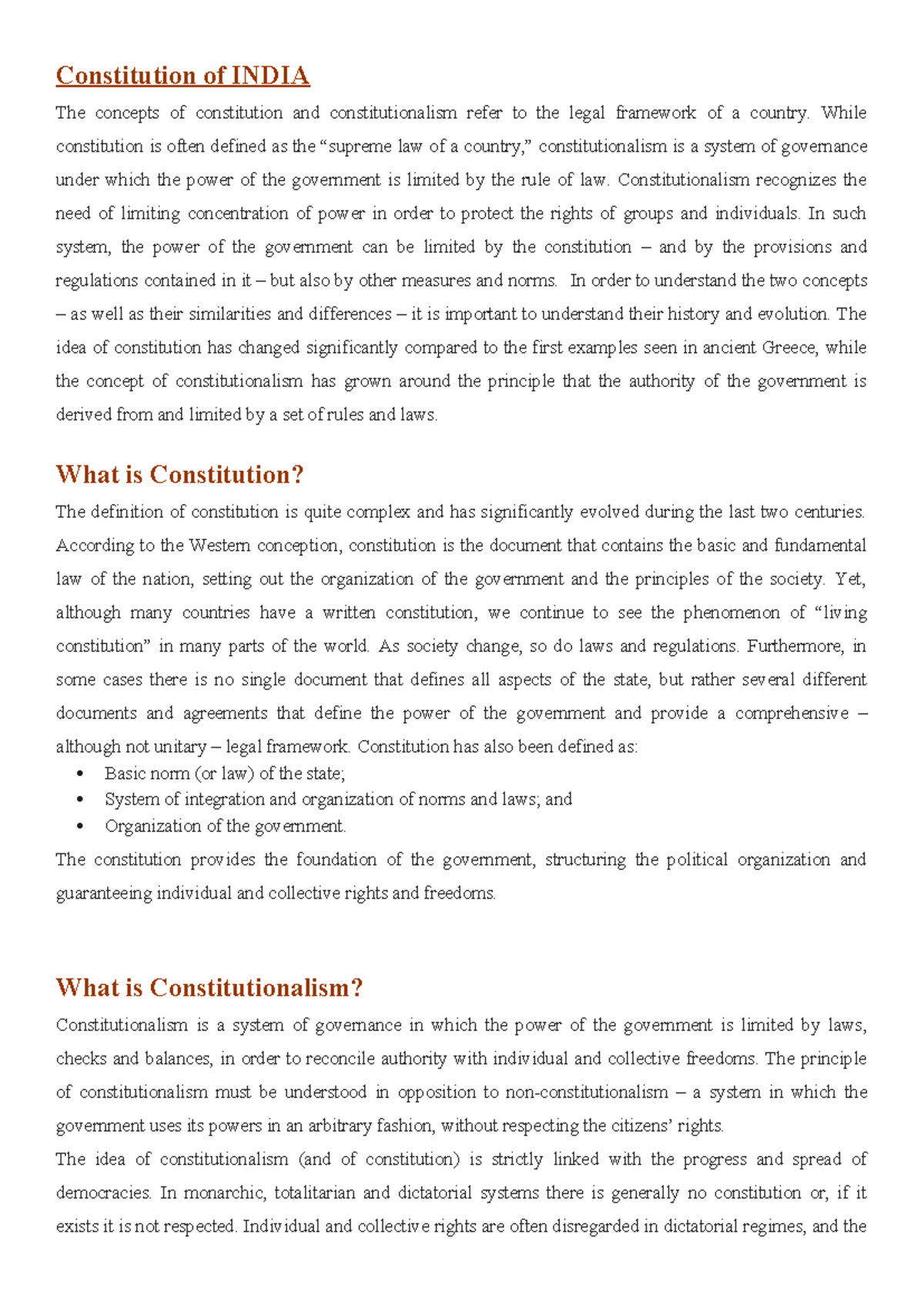 COI UNIT -1 - Constitution of INDIA The concepts of constitution and ...
