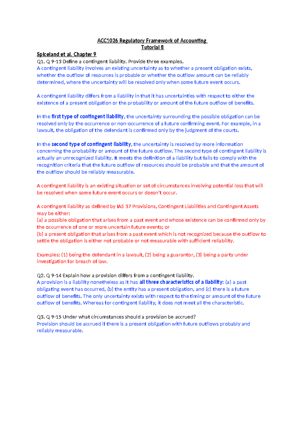 Tutorial 8 (Week 10) - ACC1026 Regulatory Framework of Accounting ...