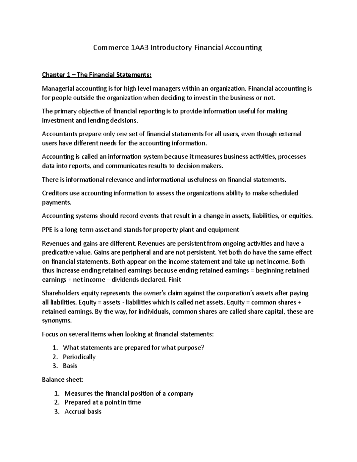 Commerce 1AA3 Introductory Financial Accounting - Financial accounting ...